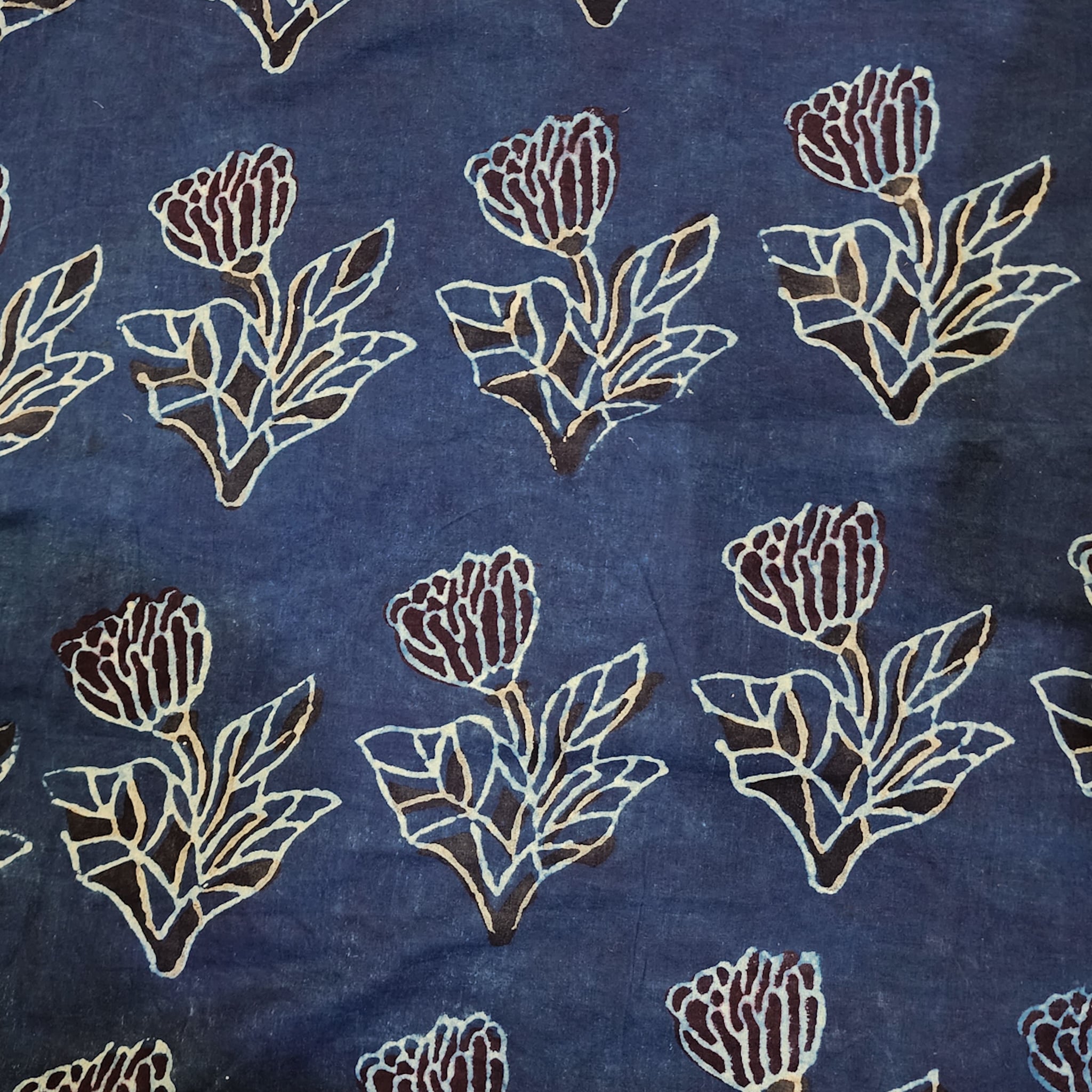Pure Cotton Vanaspati Rust Blue With Black Rose Motif Hand Block Print ...