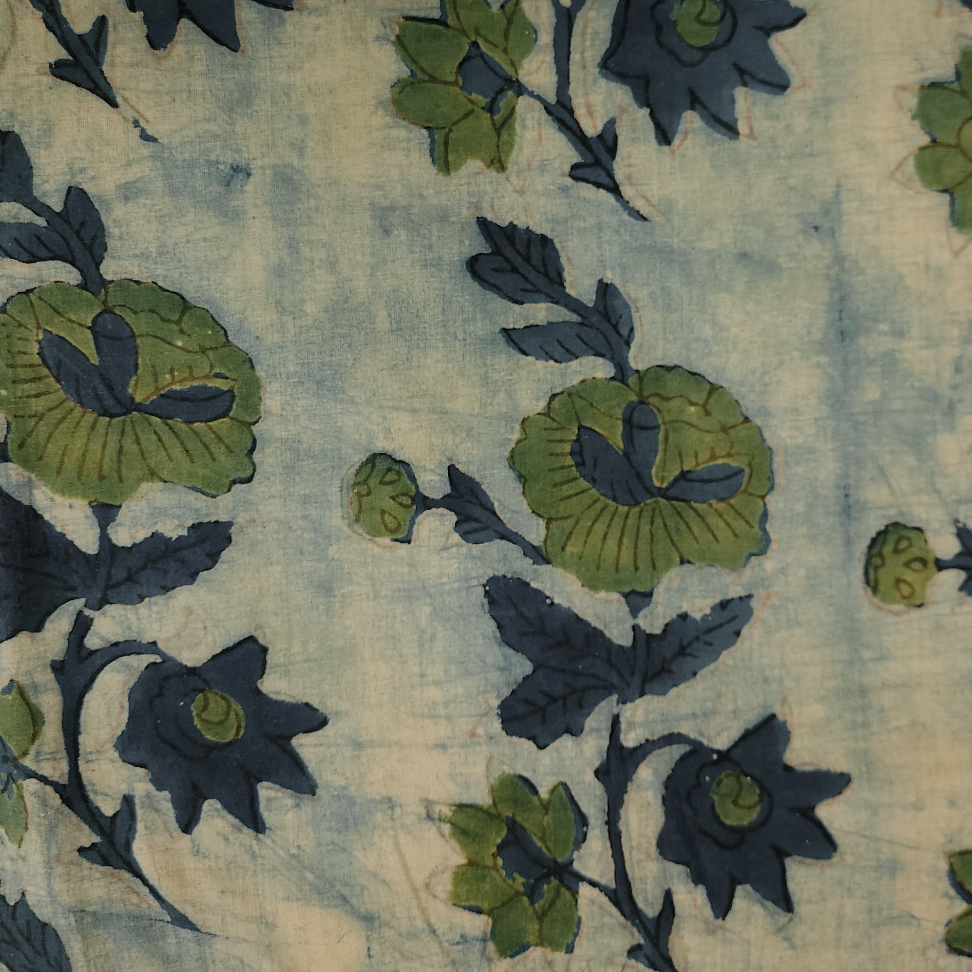 Pure Cotton Vanaspati Rust Blue With Flower Creeper Hand Block Print F ...