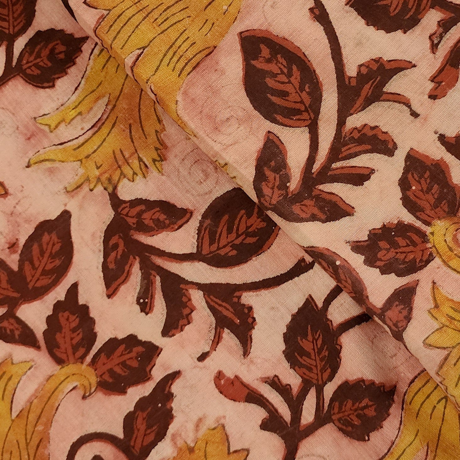 Pure Cotton Vanaspati Rust With Flower Jaal Hand Block Print Fabric ...