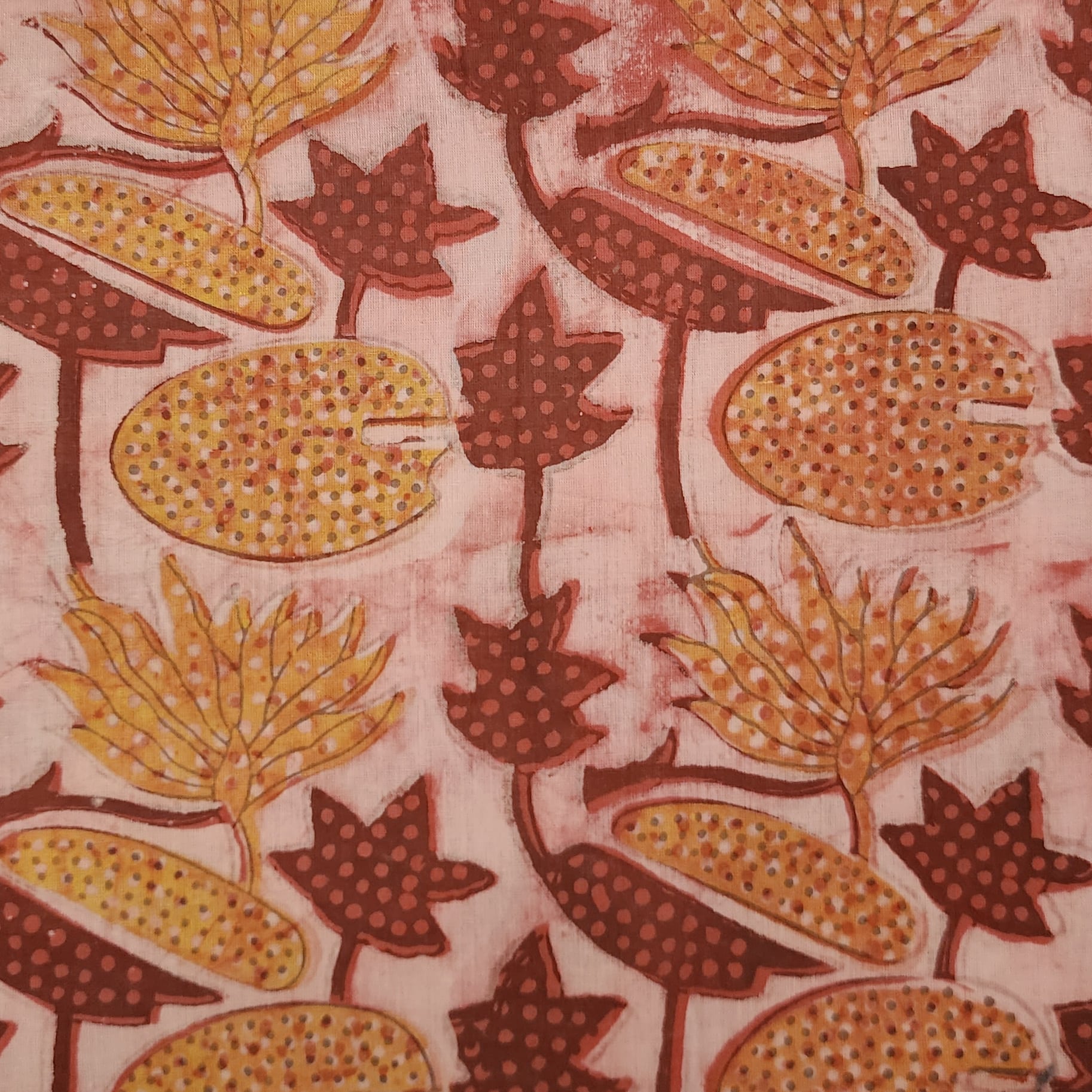 Pure Cotton Vanaspati Rust With Orange Lotus Jaal Hand Block Print Fab ...