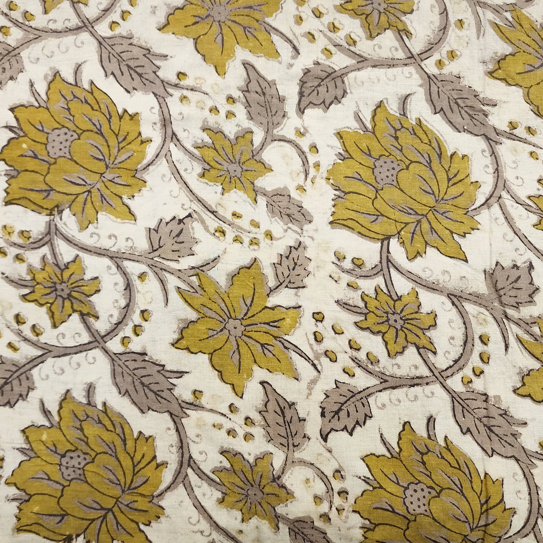 Pure Cotton Vanaspati Sandy Brown Wild Flower Jaal Hand Block Print Fa ...