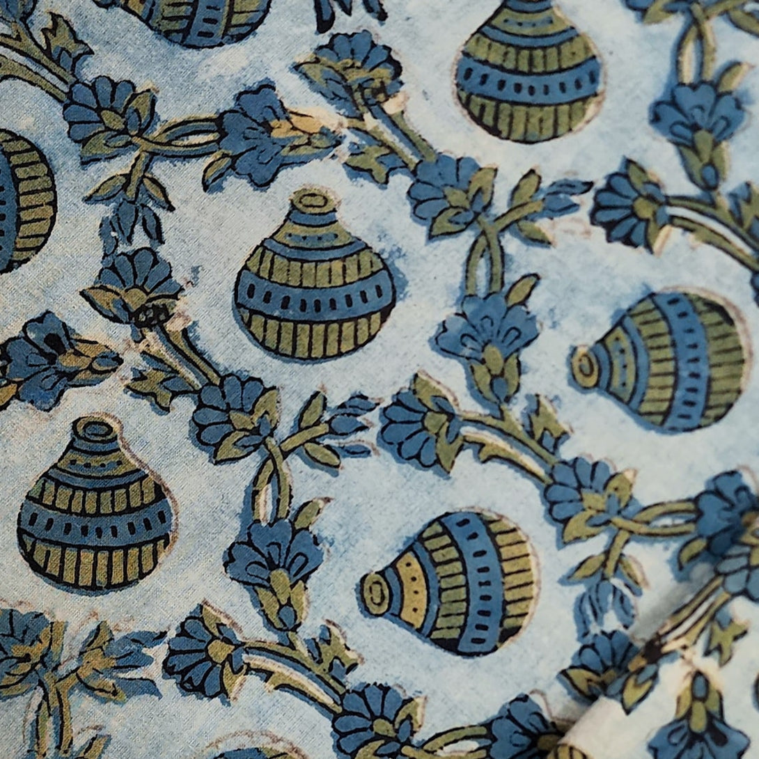 Pure Cotton Vanaspati Teal Blue Mataka Jaal Hand Block Print Fabric ...