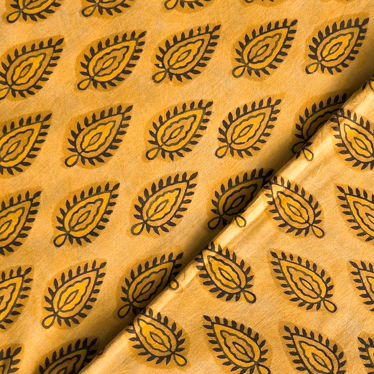 Pure Cotton Vansapati Dark Mustard With Leaves Motif Hand Block Print ...