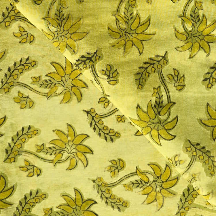 Pure Cotton Vansapati Greenish Coconut Tree Motif Hand Block Print Fab ...