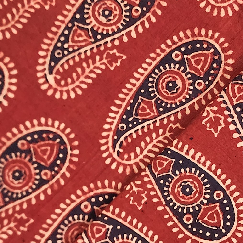 Pure Cotton Vegetable Dyed Ajrak Rust With Big Cream And Black Kairi H – Sanskruti