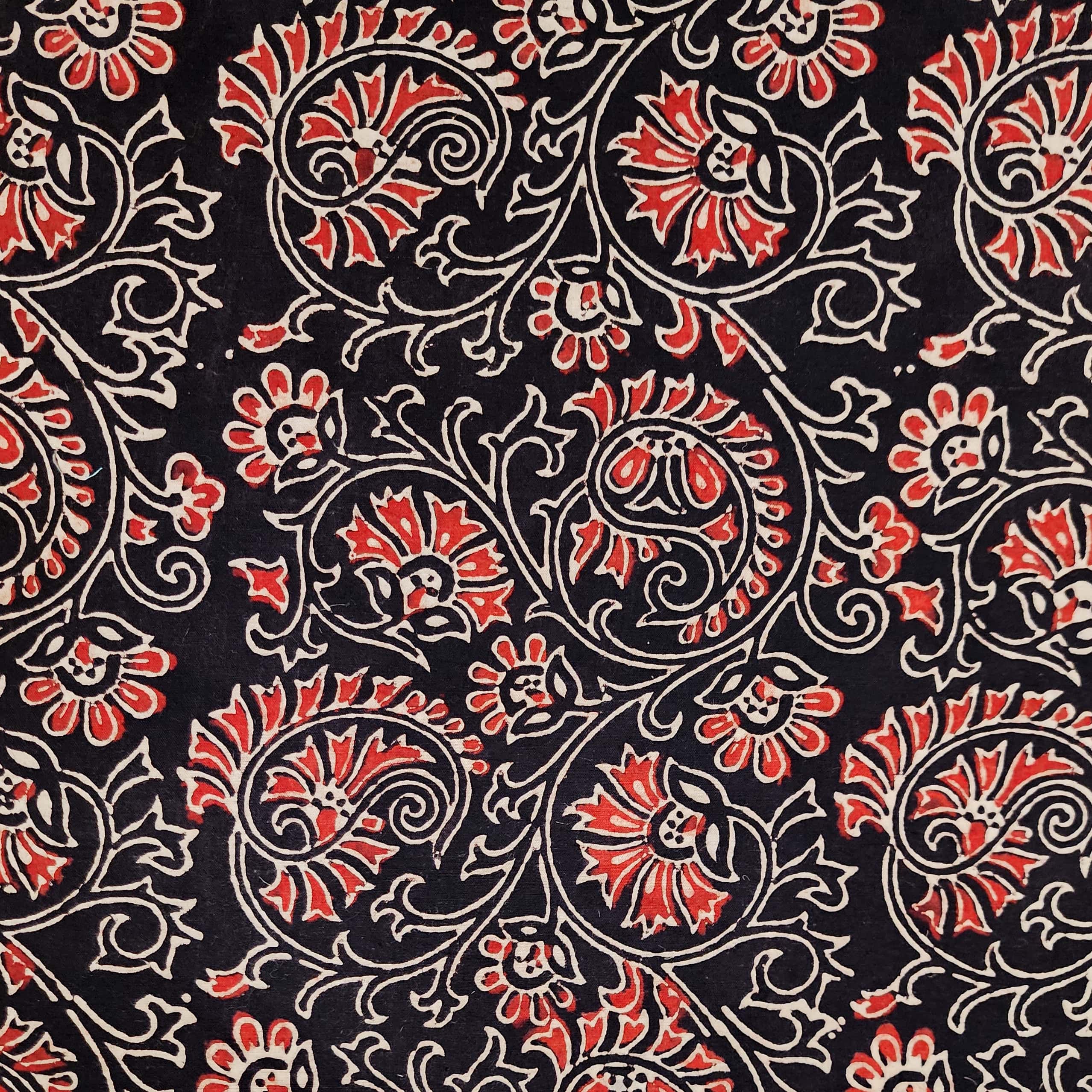 Pure Cotton Vegetable Dyed Black With Cream And Rust Flowers Jaal Hand ...