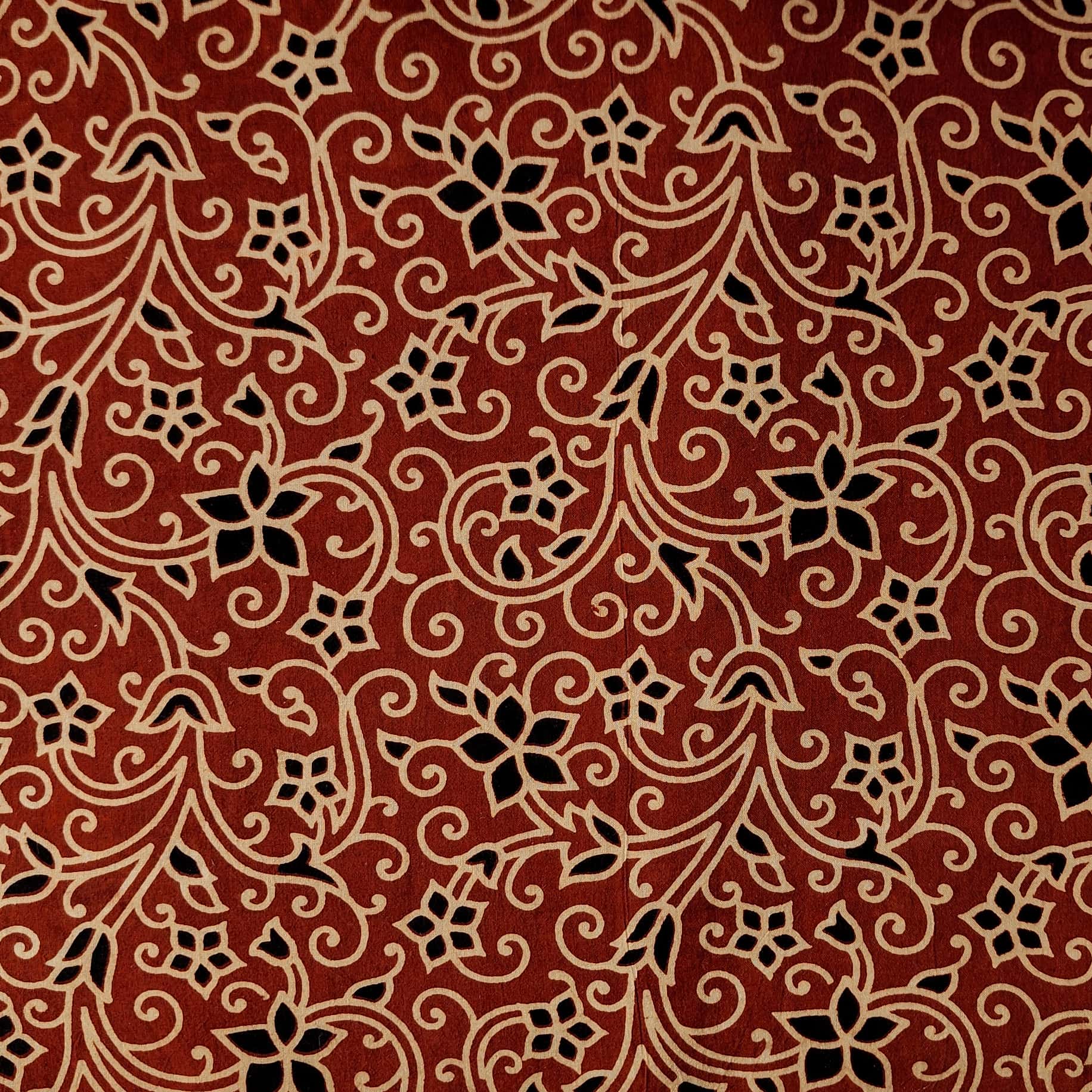 Pure Cotton Vegetable Dyed Rust Red With Black Flower Jaal Hand Block ...