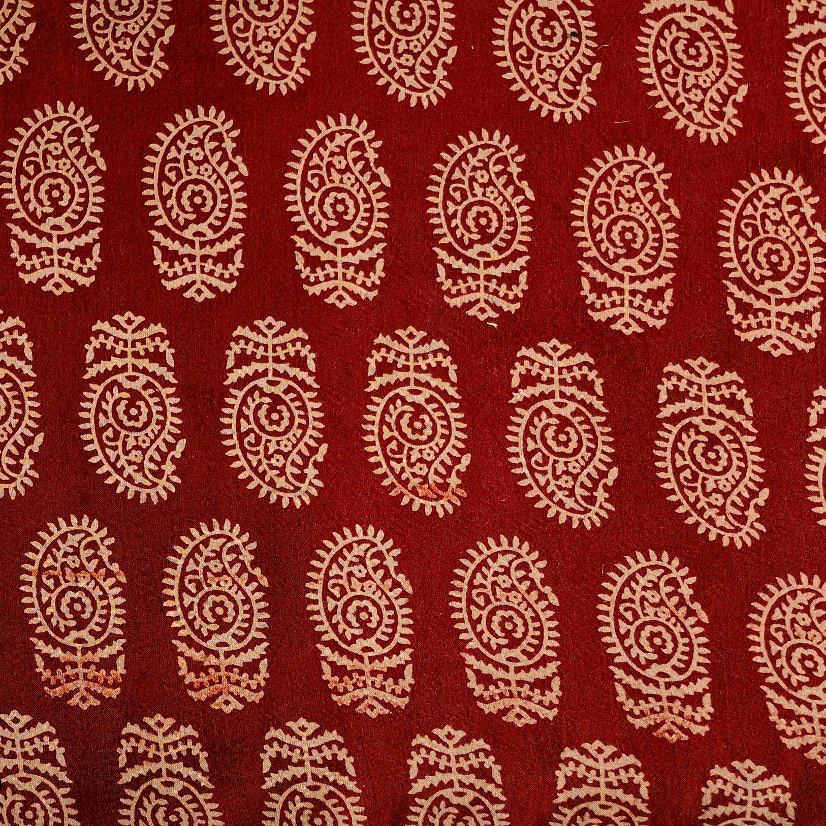 Pure Cotton Vegetable Dyed Rust Red With Cream Fat Kairi Motif Hand Bl ...