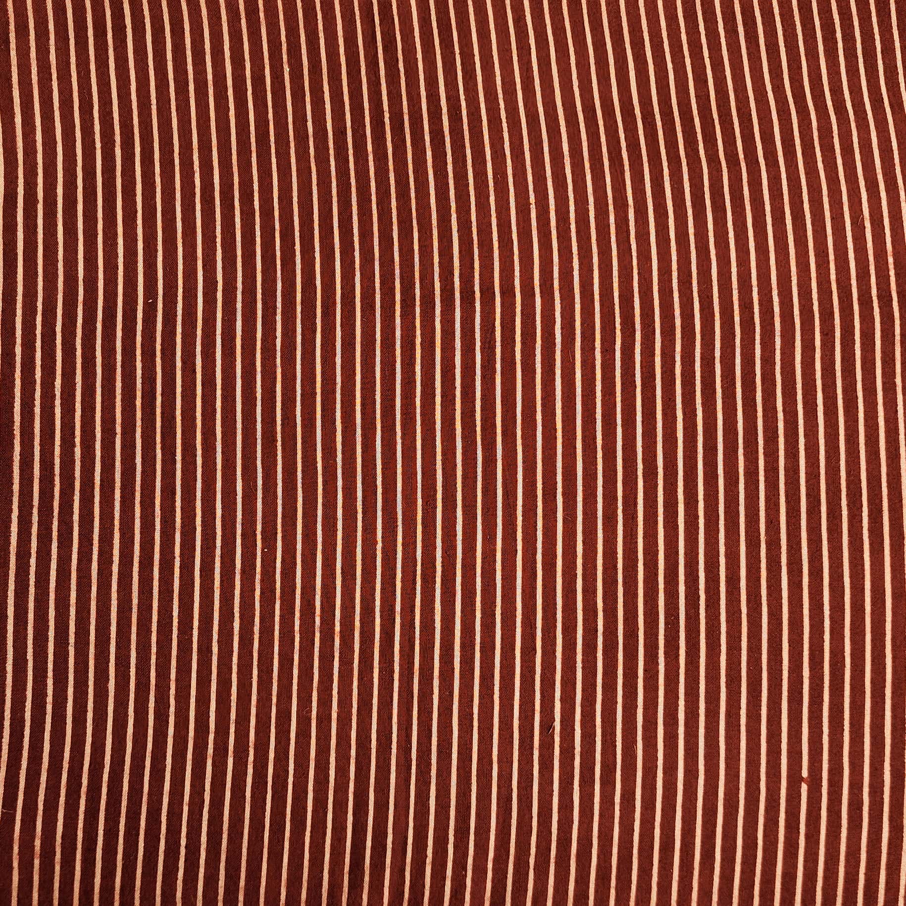 Pure Cotton Vegetable Dyed Rust Red With Cream Stripes Hand Block Prin ...