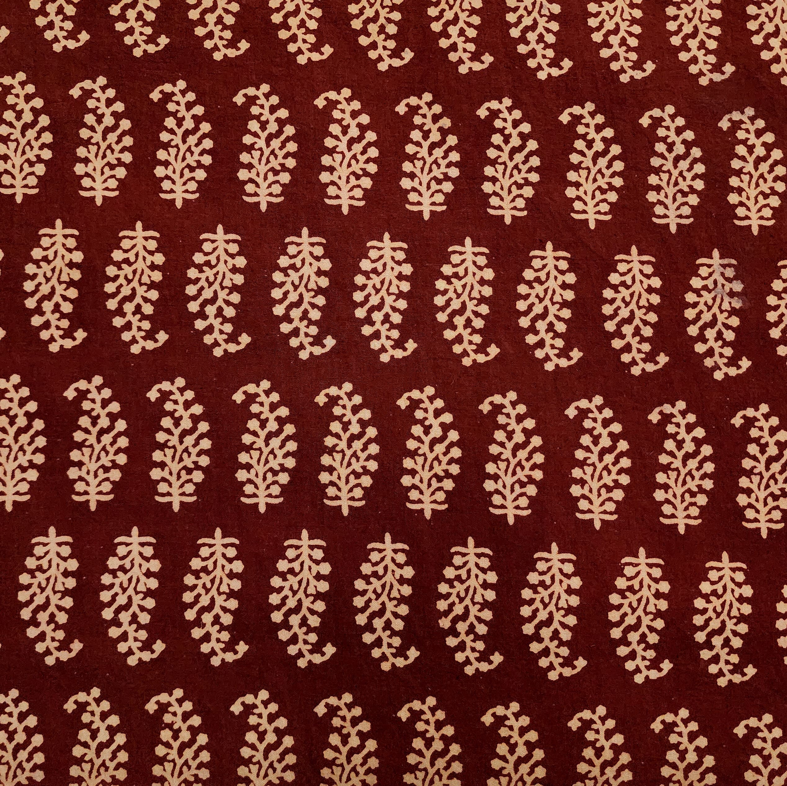 ( Pre-Cut 1 Meter ) Pure Cotton Vegetable Dyed Rust With Cream Small F ...