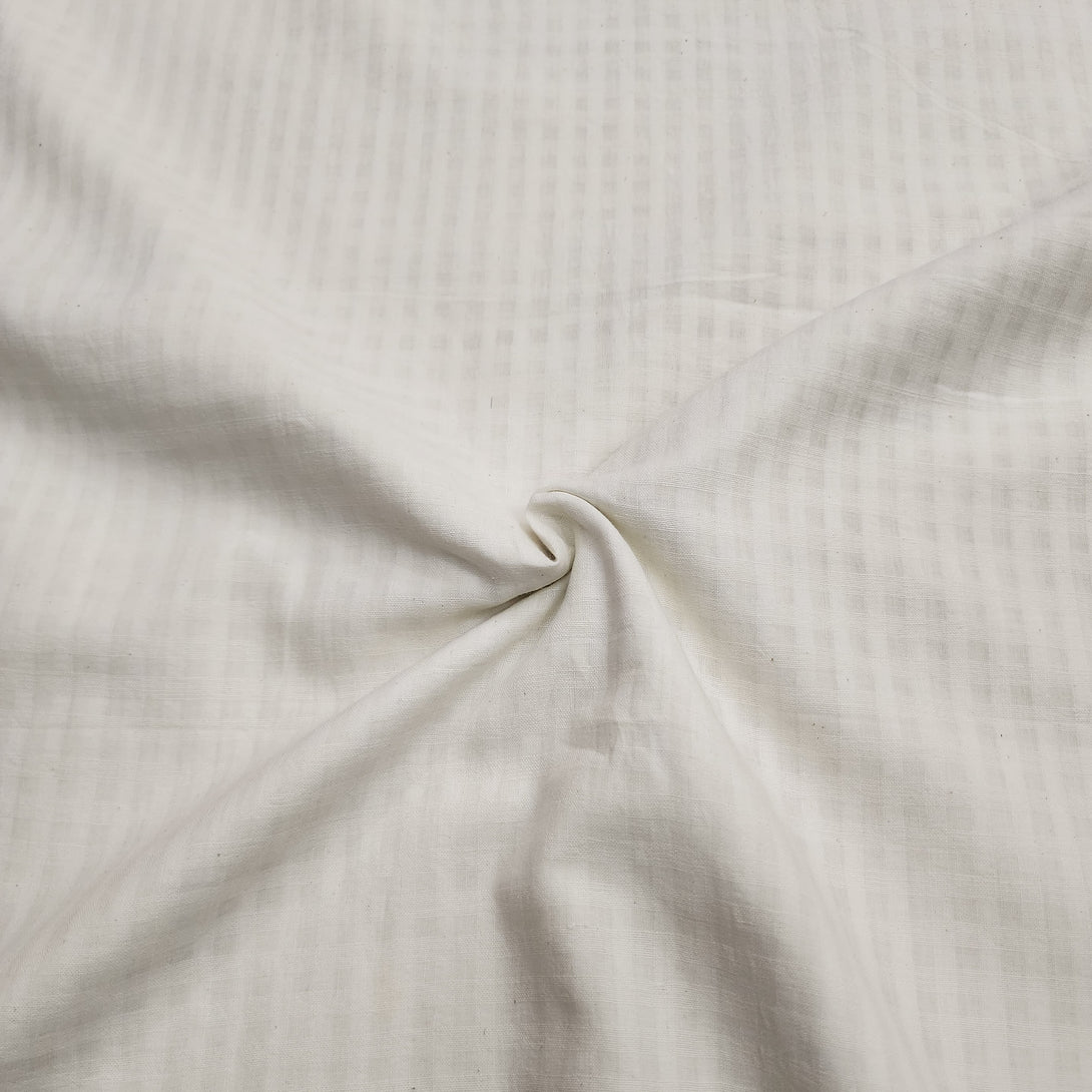 Pure Cotton Plain White And Small Squares Fabric – Sanskruti