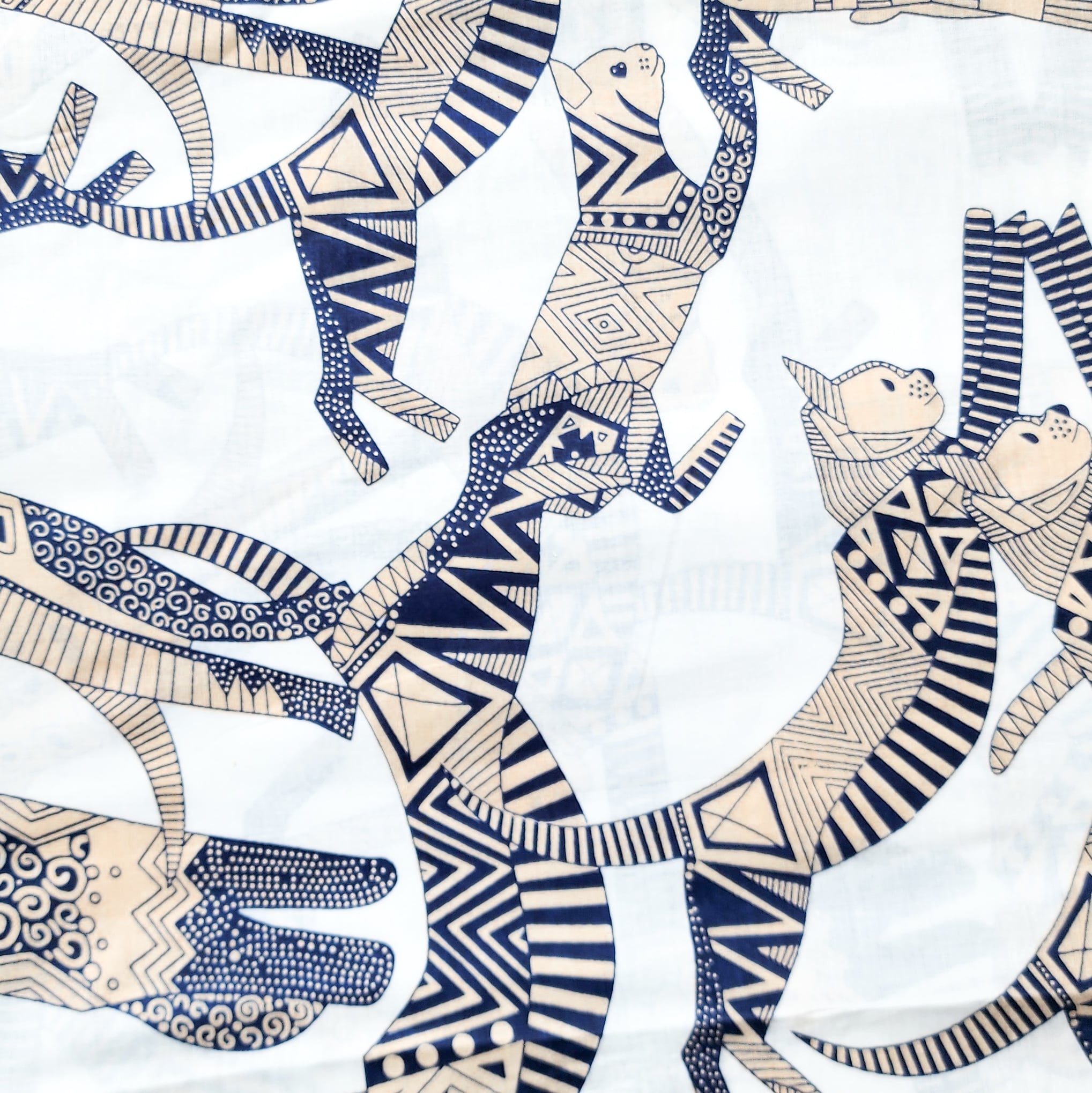 (PRE-CUT 1.95 METER) Pure Cotton White With Egyptian Cat Screen Print ...