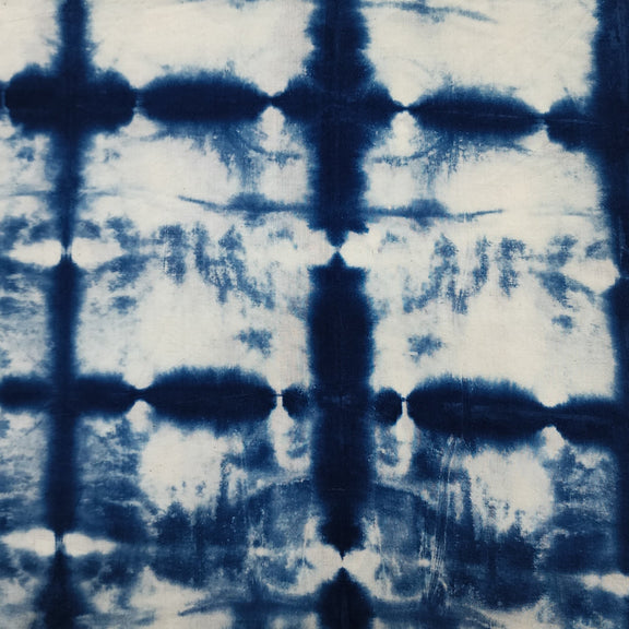 ( 2.5 Meter Fabric ) Pure Cotton White With Ink Blue Tie And Dyed Fabr ...