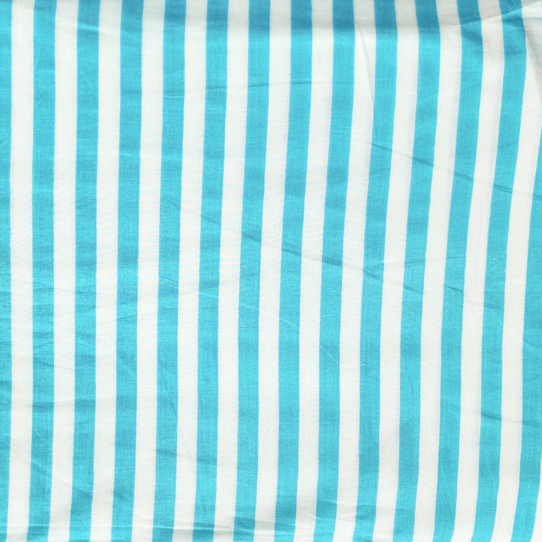 Pure Cotton White With Light Blue Fat Stripes Screen Print Fabric ...