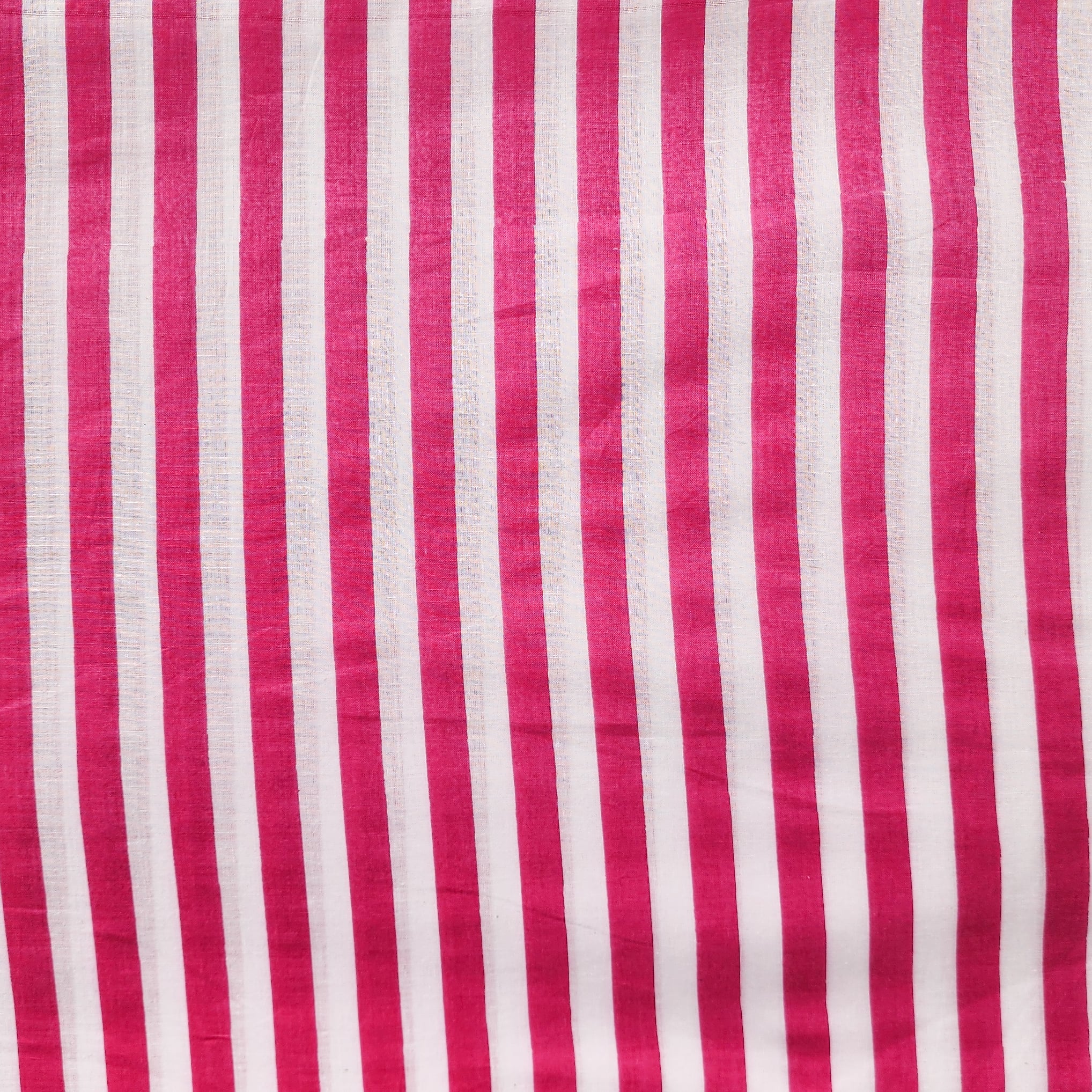 Pure Cotton White With Pink Fat Stripes Screen Print Fabric – Sanskruti