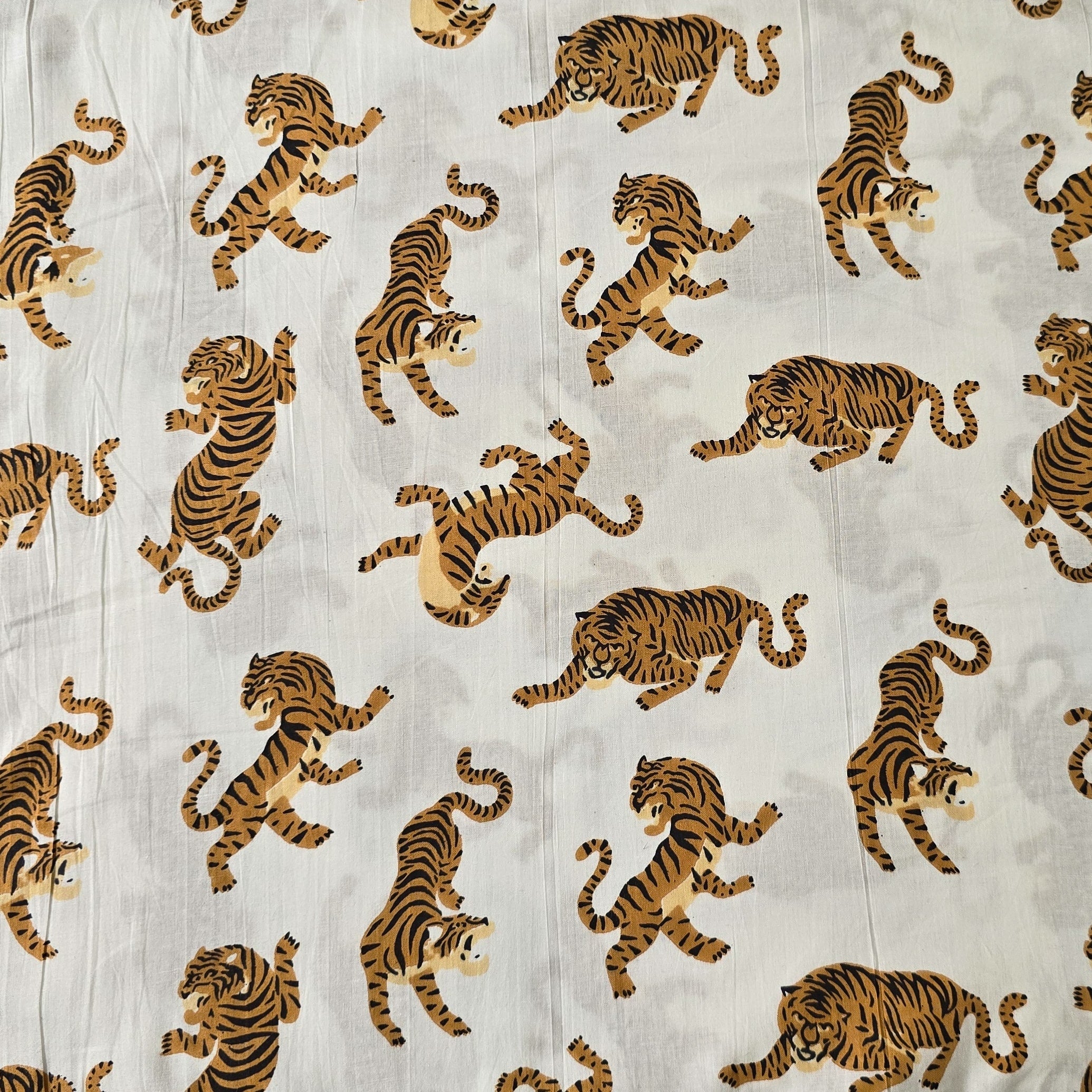 Pure Cotton White With Yellow And Black Tiger Screen Print Fabrics ...