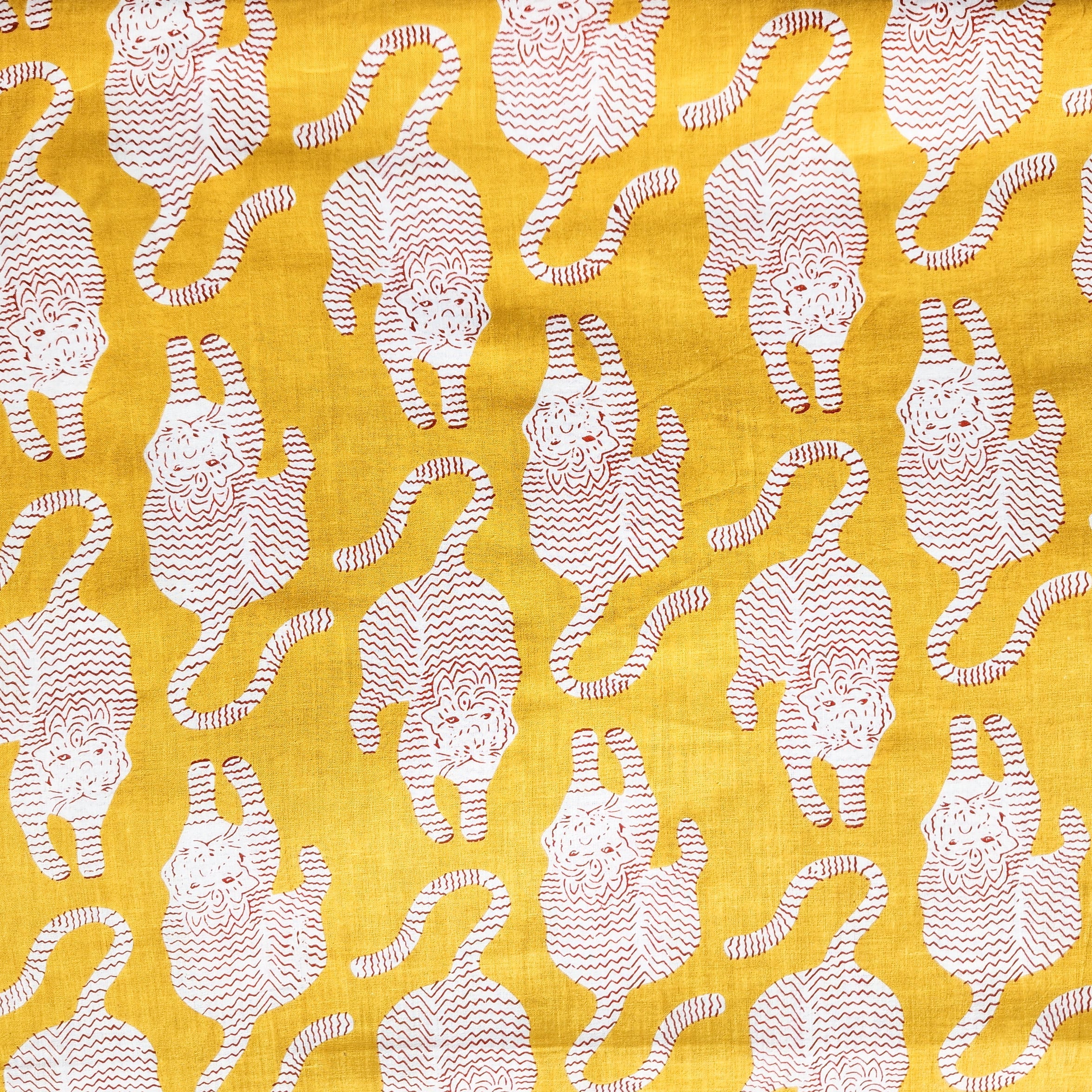 Pure Cotton Yellow With White Tiger Screen Print Fabric – Sanskruti
