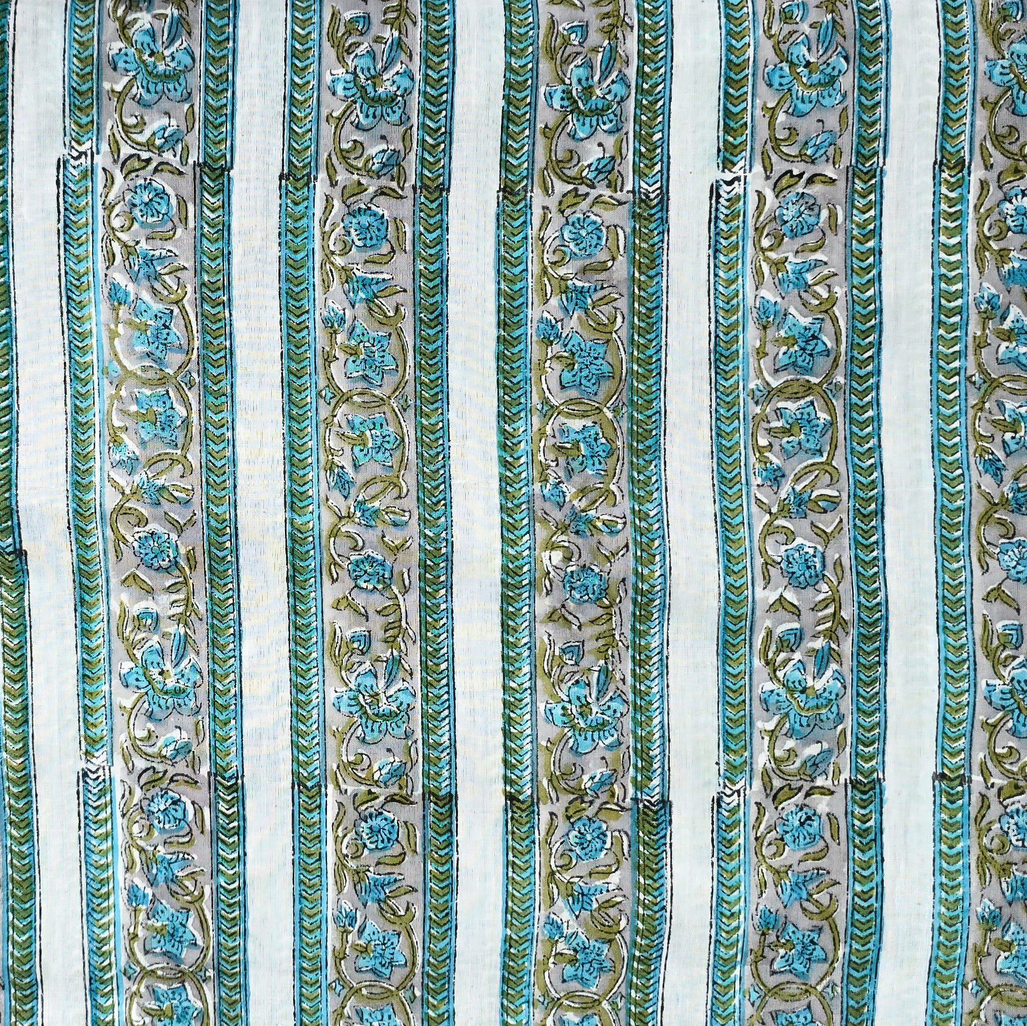 Pure Mul Cotton Jaipuri Grey With Blue Border Intricate Flower Creeper ...