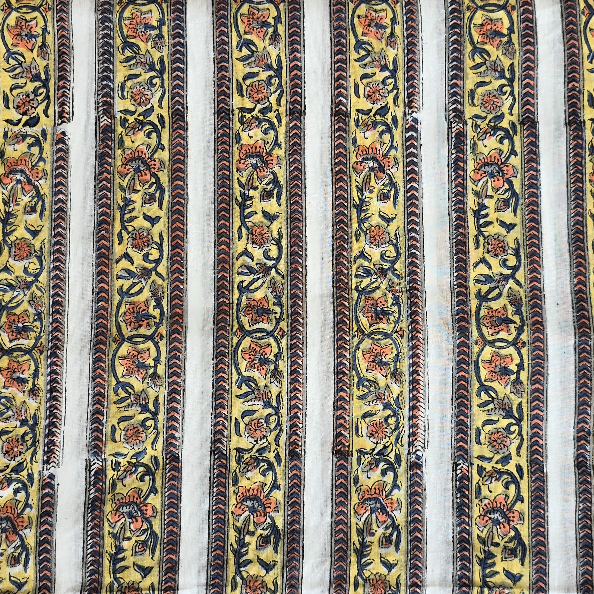 (PRE-CUT 1.90 METER) Pure Mul Cotton Jaipuri White With Yellow Border – Sanskruti