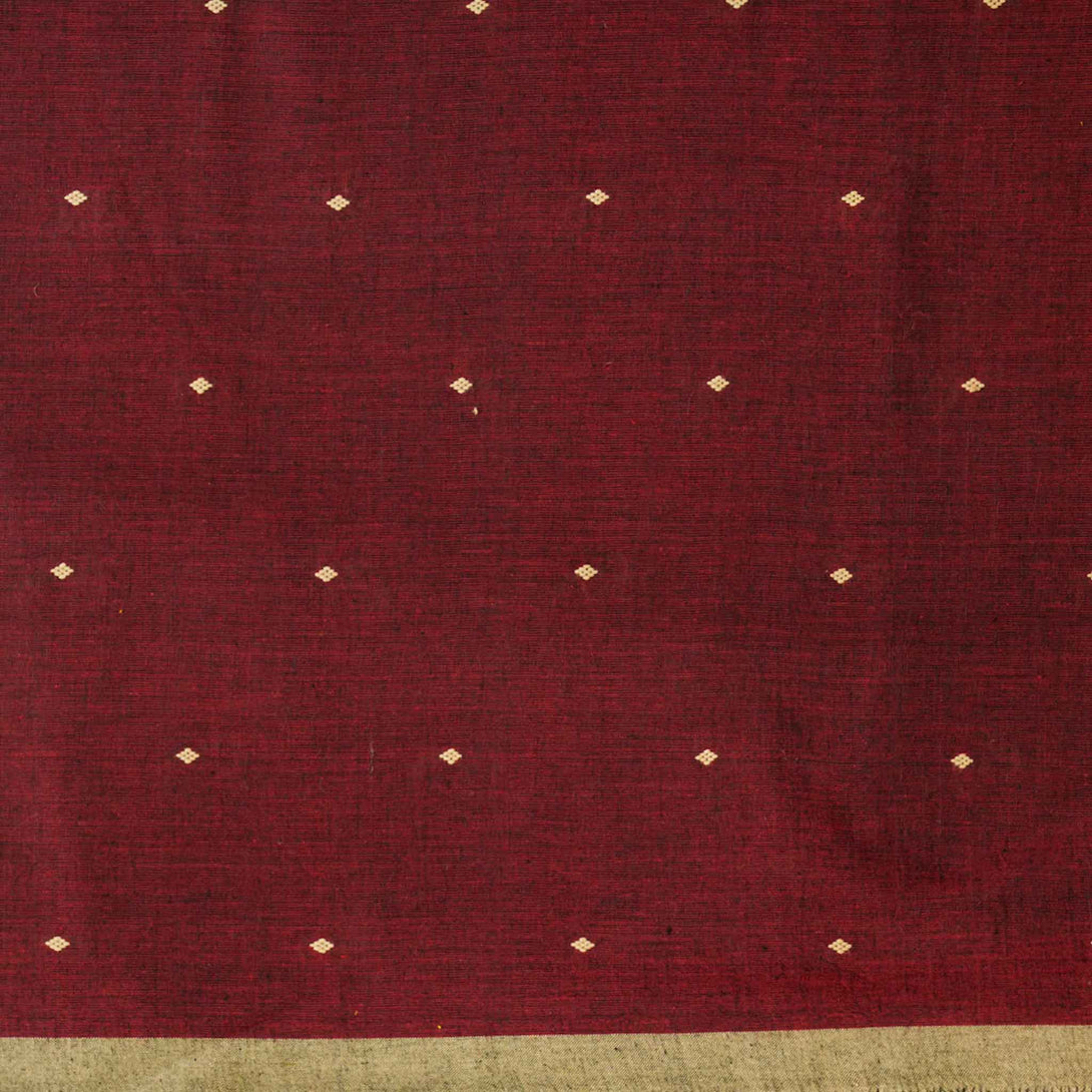 Pure South Cotton Handloom Maroon With Light Brown Dots Woven Fabric ...