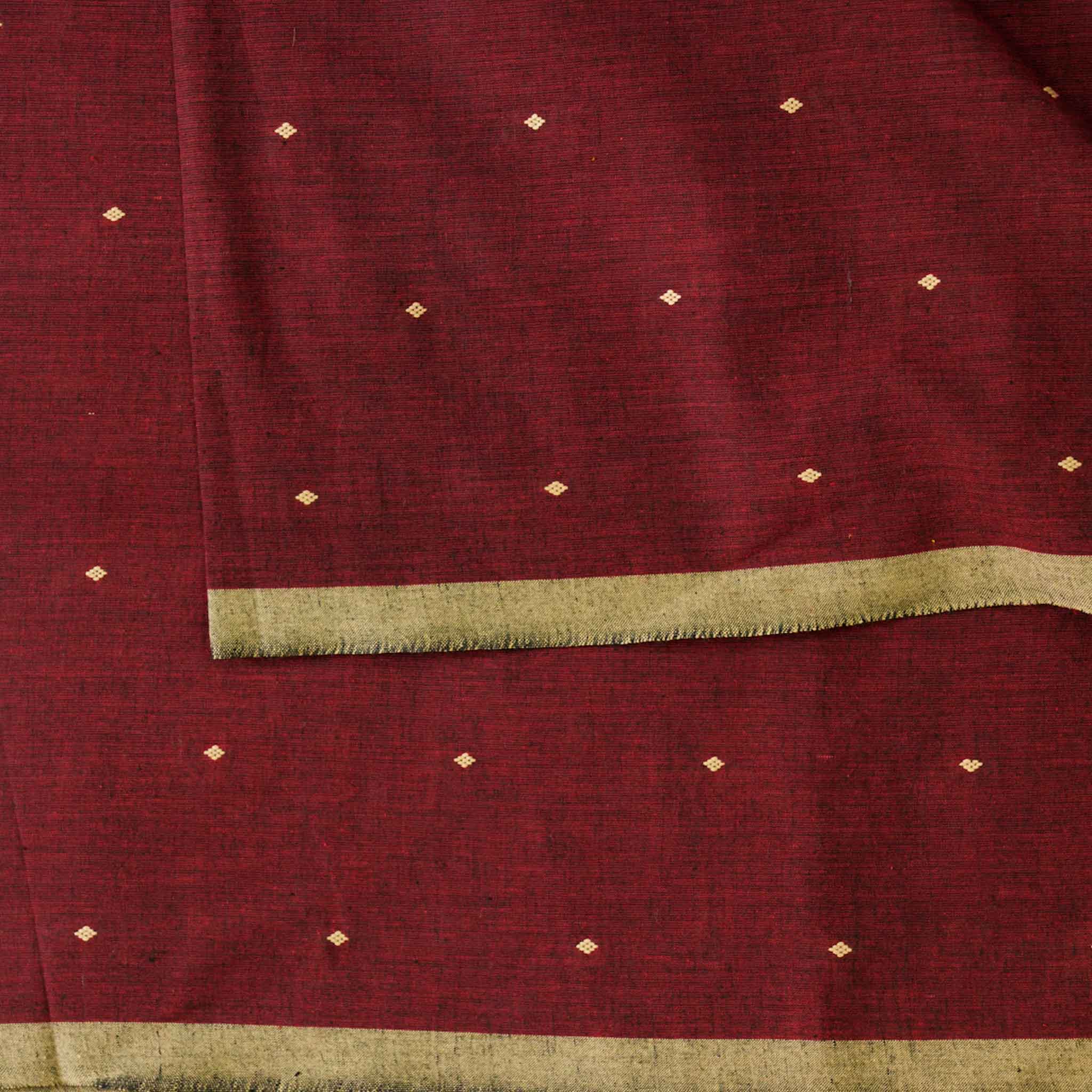 Pure South Cotton Handloom Maroon With Light Brown Dots Woven Fabric ...