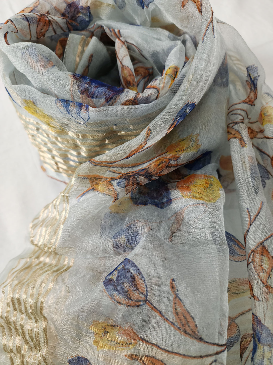 QUEEN ORGANZA- Light Blue Organza With Dark Blue Roses Dupatta – Sanskruti