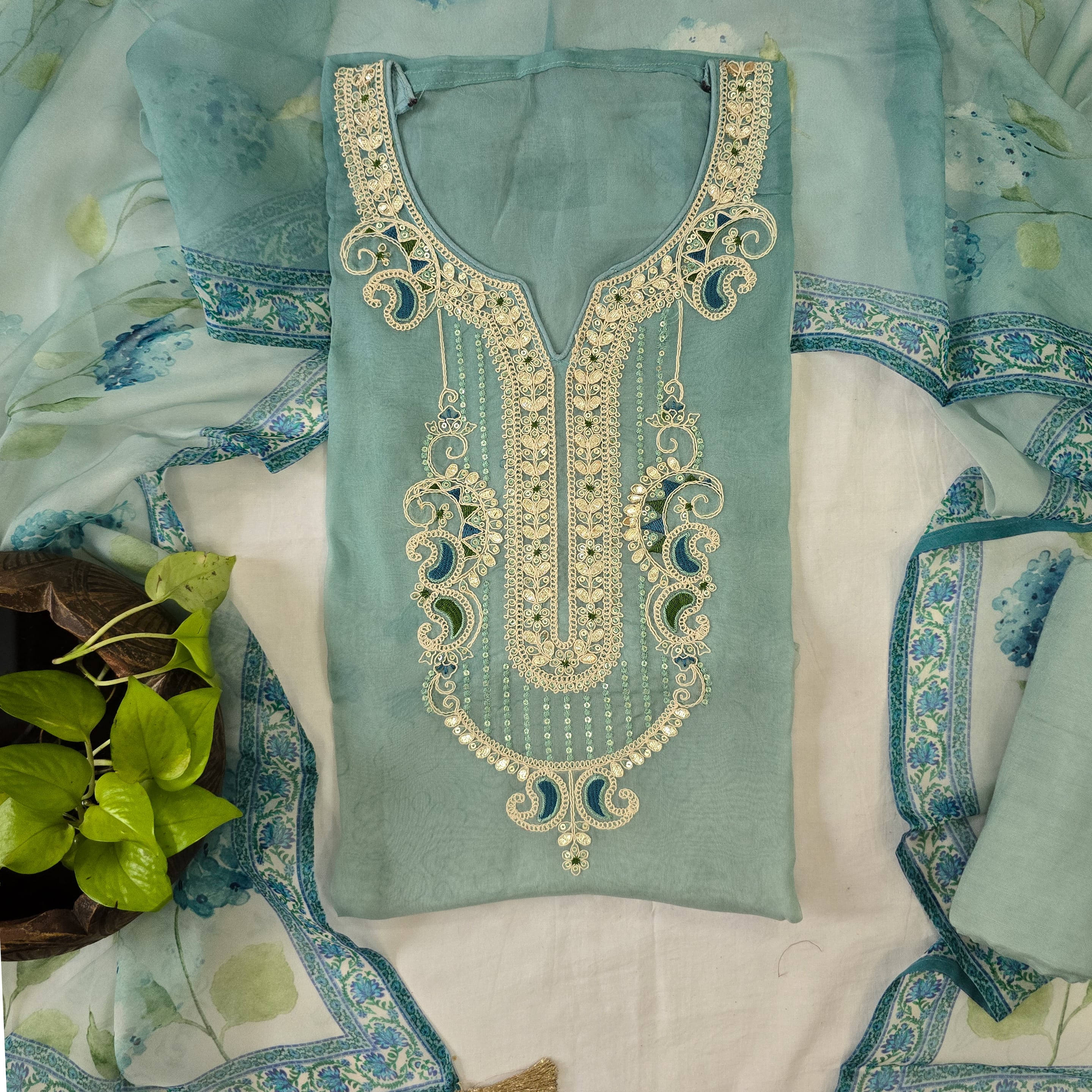 RANISA-Organza Blue With Heavy Emboiderey With Aari Work Yoke Top And ...