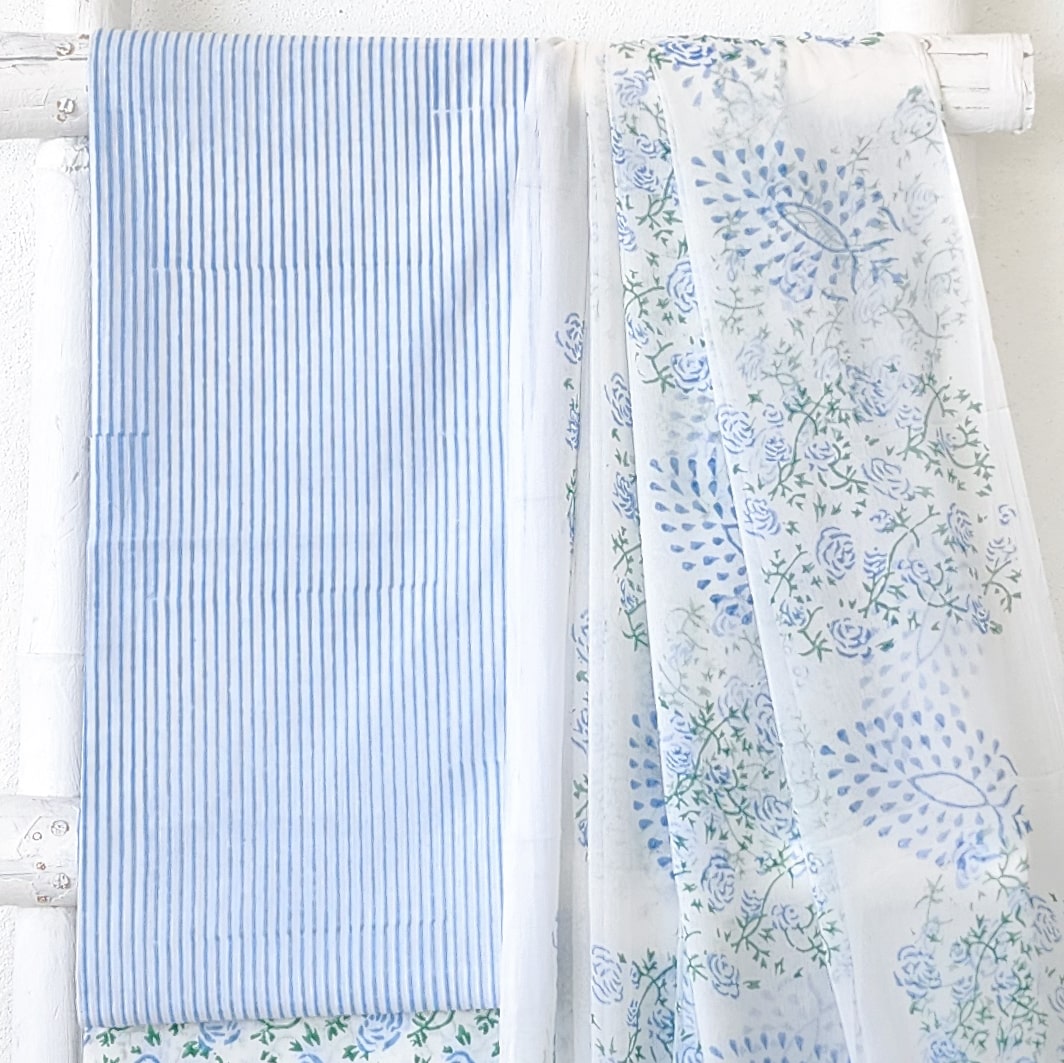 ROZANA-Pure Cotton Jaipure White With Blue Stripes Top And White And B ...