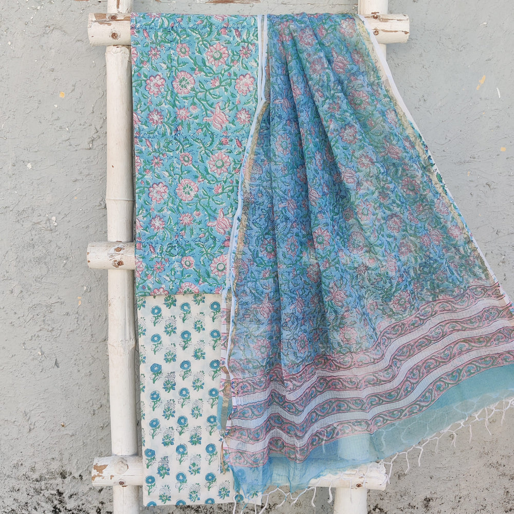 ( Pre-Cut 1 Meter ) Pure Cotton Jaipuri Mahindi Green Different Border - Sanskruti