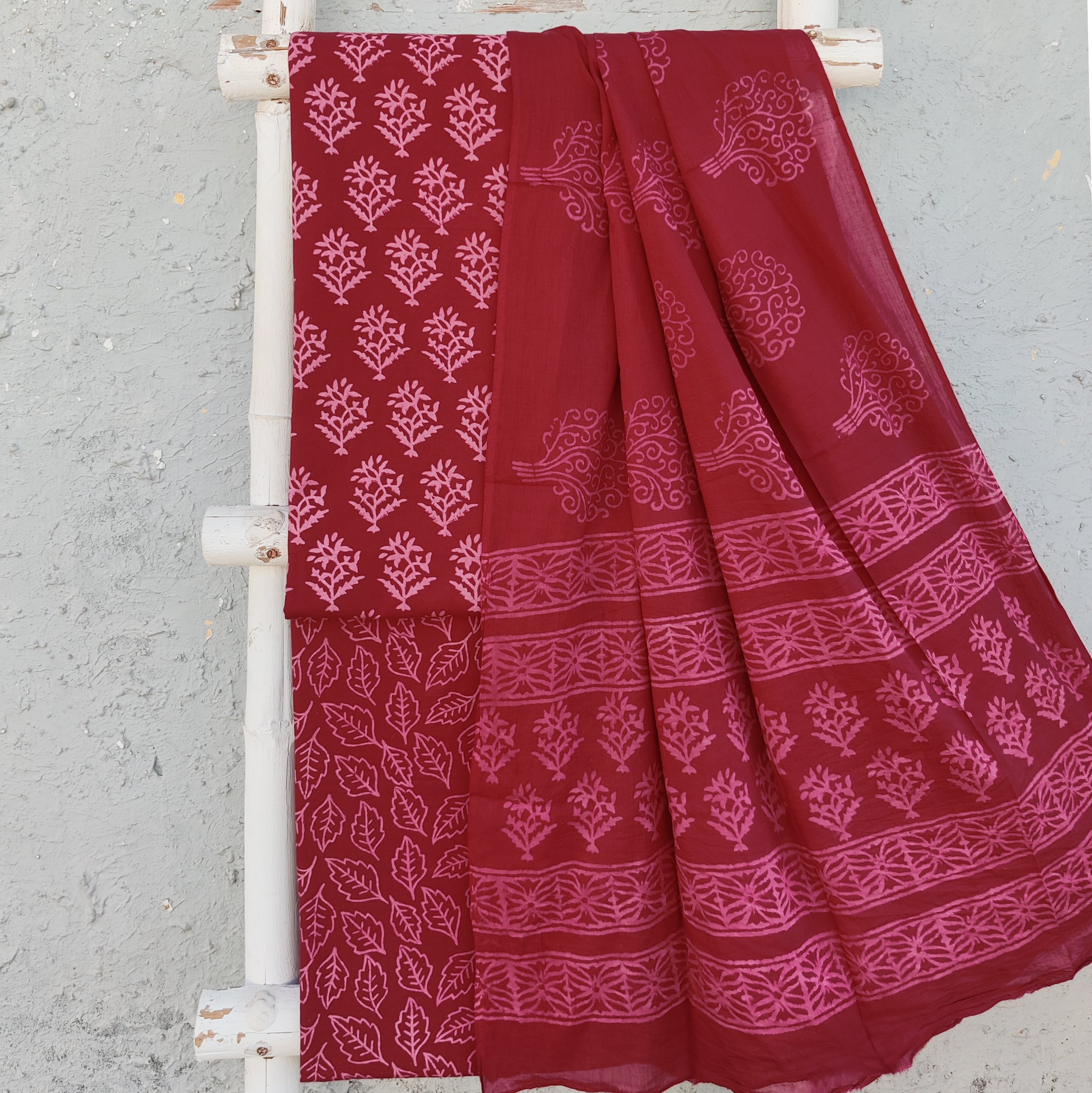 ROZANA-Pure Cotton Maroon Flower Motifs Top With Maroon Bottom And Cot ...