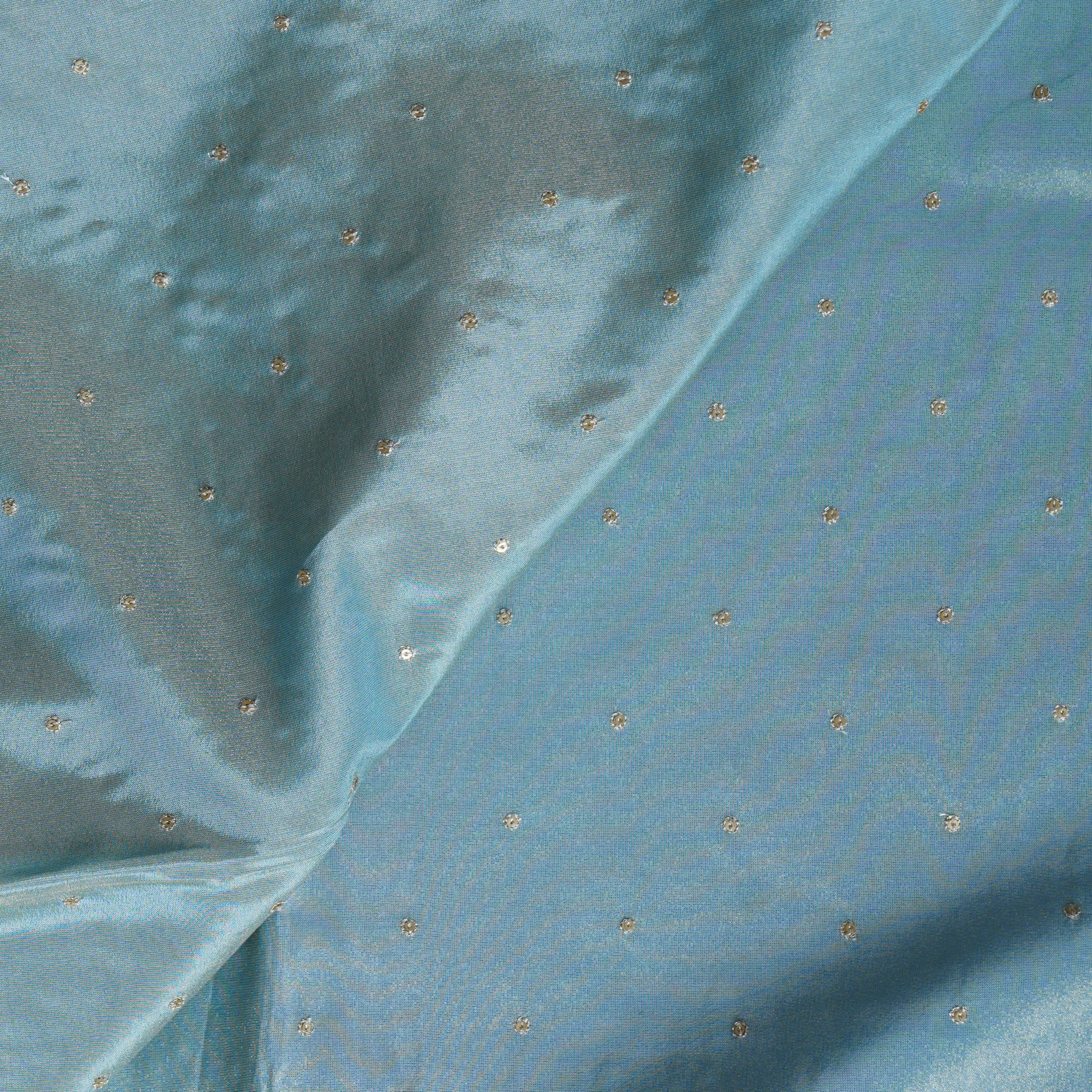 Tissue Blue With Tiny Sequincs Flower Fabric – Sanskruti