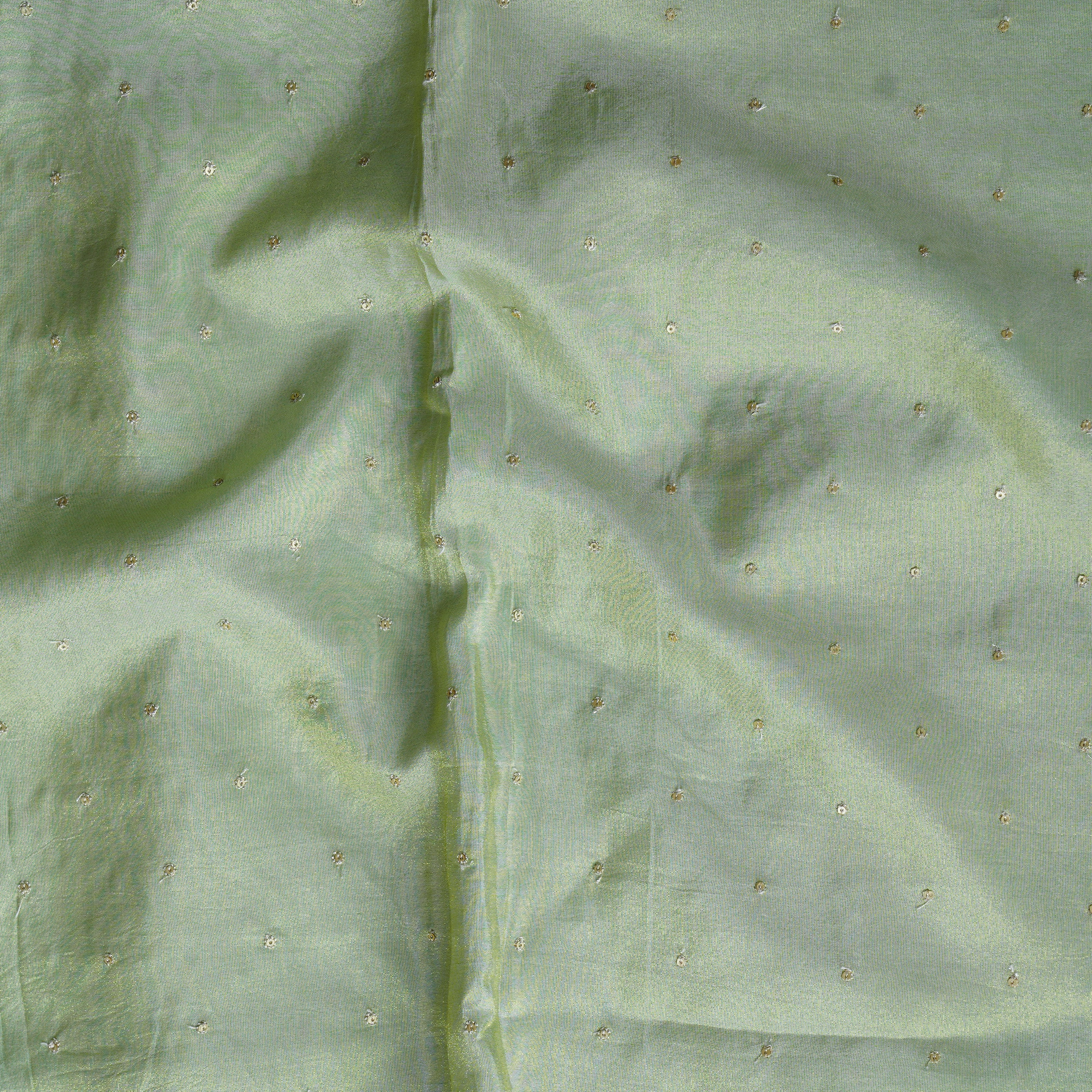 (PRE-CUT 2.30 METER) Tissue Green With Tiny Sequincs Flower Fabric ...