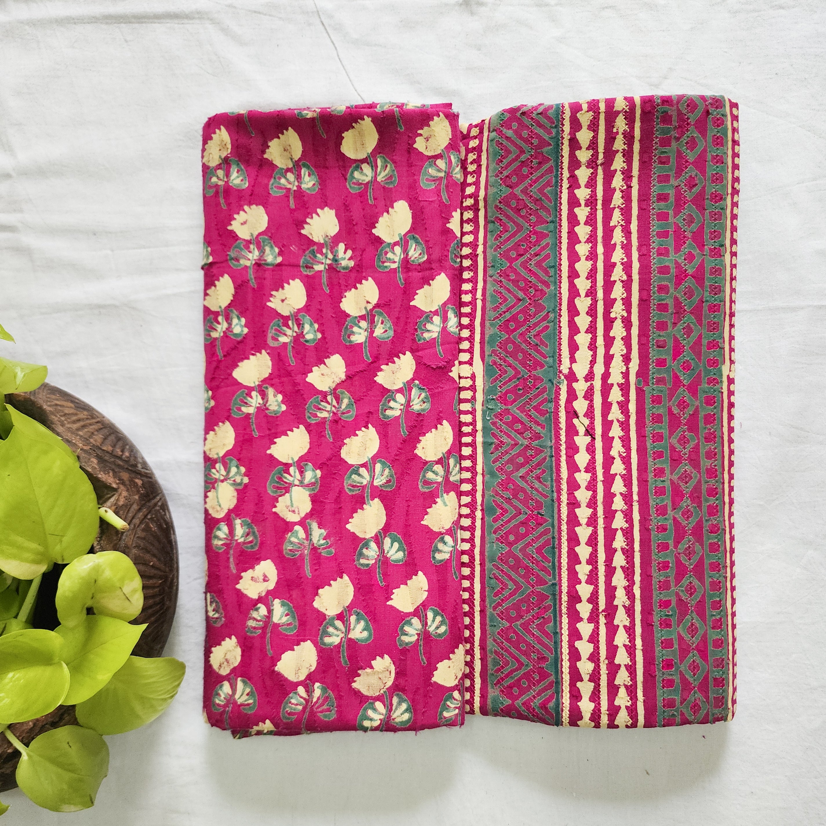Top Bottom Combo Pure Cotton Doby Dabu Pink Flower Motif Top Fabric An ...