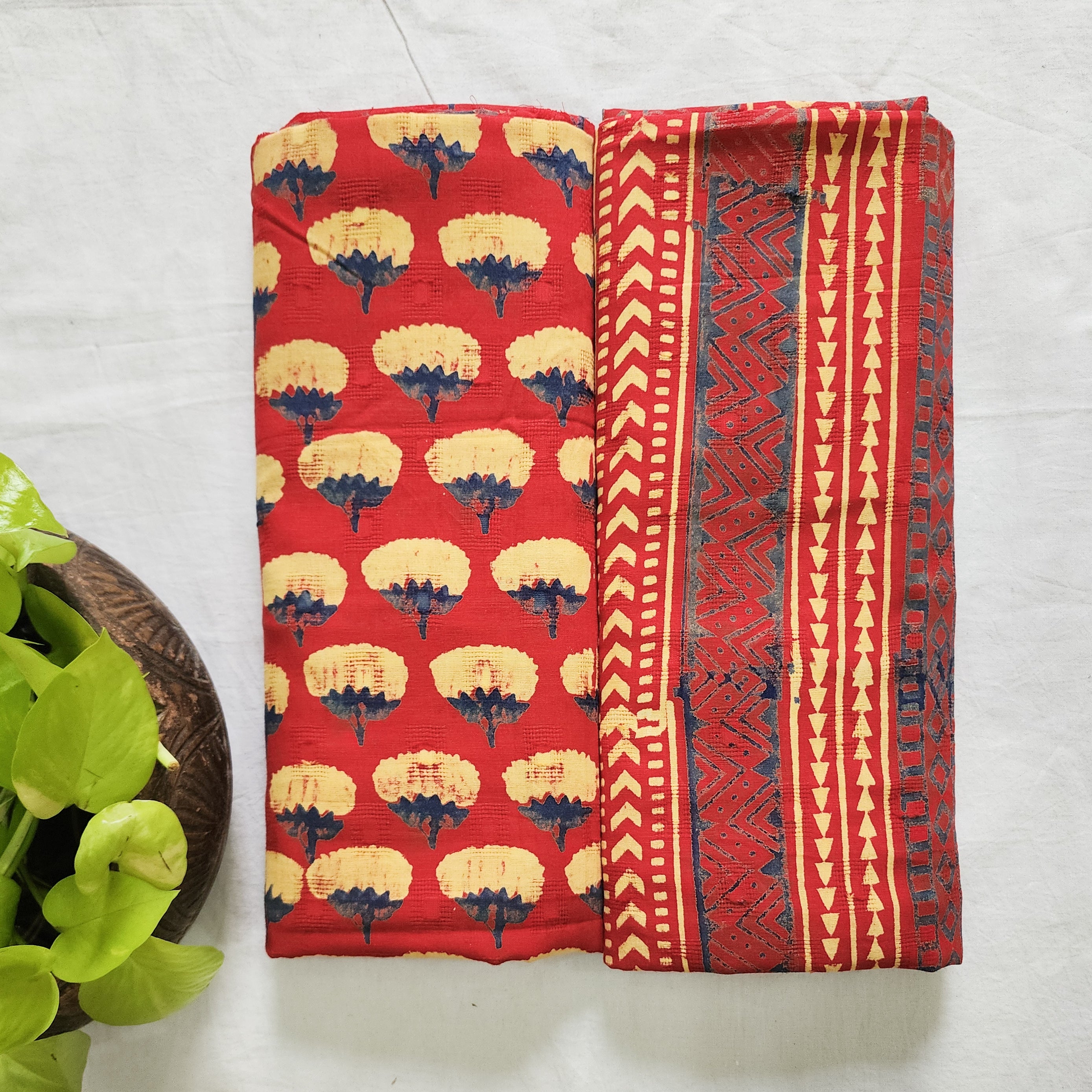 Top Bottom Combo Pure Cotton Doby Dabu Red Flower Motif Top Fabric And ...