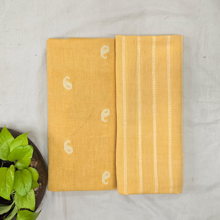Top Bottom Combo Pure Cotton Handloom Yellow With White Small Kairi Fa ...
