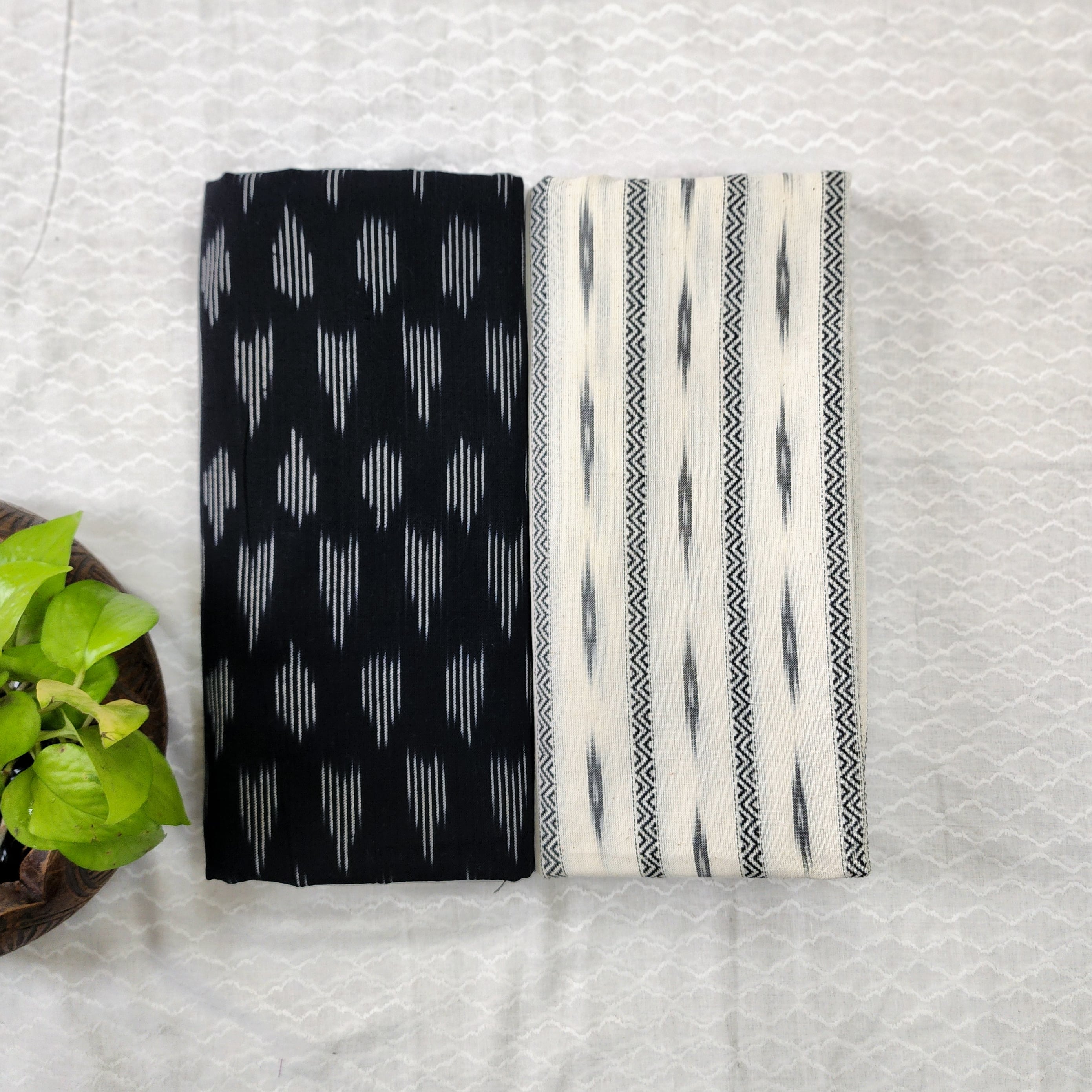 Top Bottom Combo Pure Cotton Ikkat Black With White Design Top Fabric ...