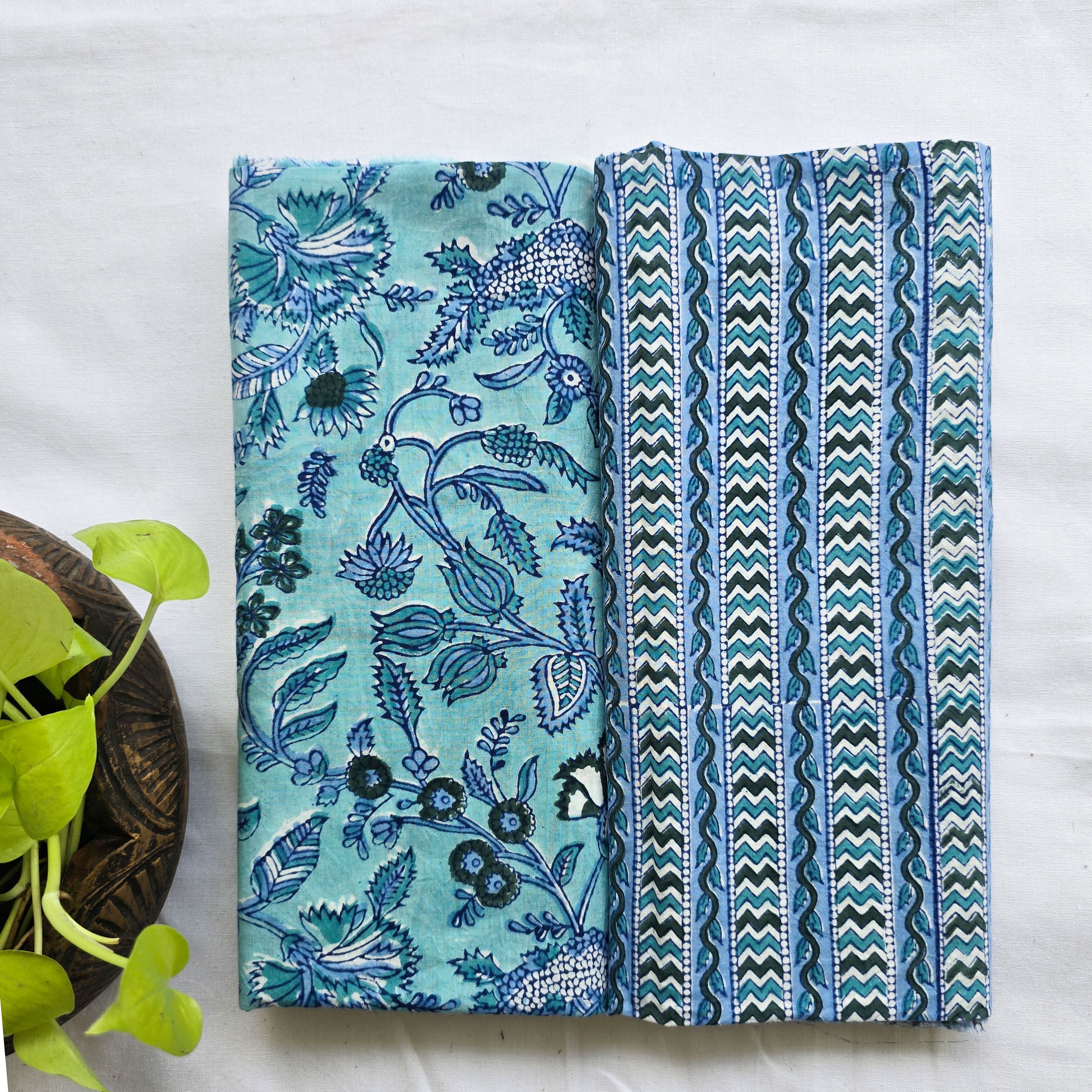 Top Bottom Combo Pure Cotton Jaipuri Blue With Dark Blue Flower Jaal T ...