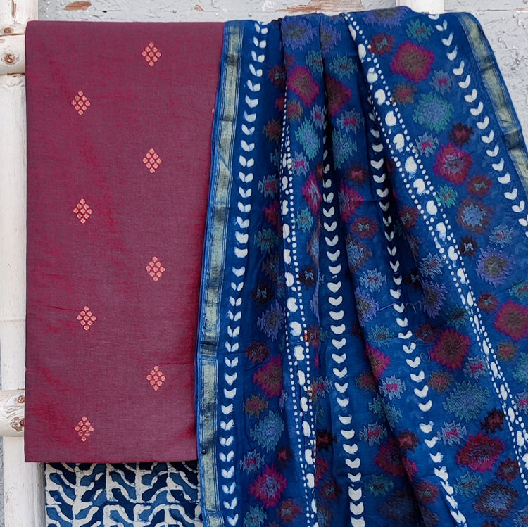 VAMIKA-Pure Cotton Handloom Purple With Golden Intricate Design And In ...