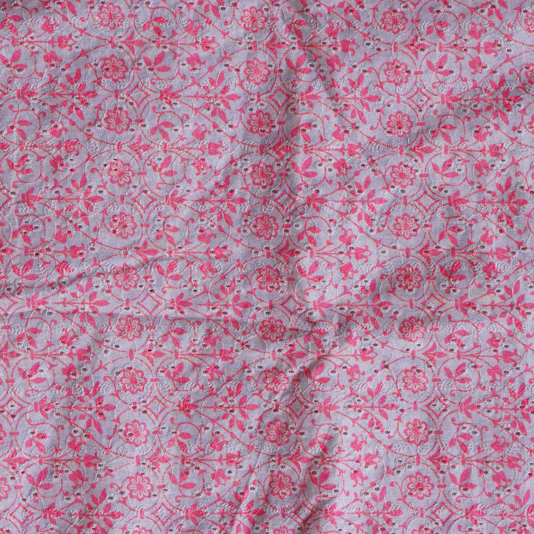 (Width 44 Inches) Pure Cotton Hakoba Grey With Pink Pattern Digital Pr ...