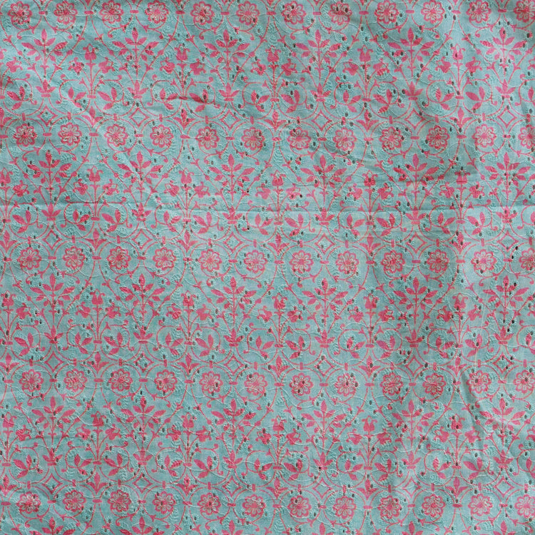 (Width 44 Inches) Pure Cotton Hakoba Light Blue With Pink Pattern Digi ...