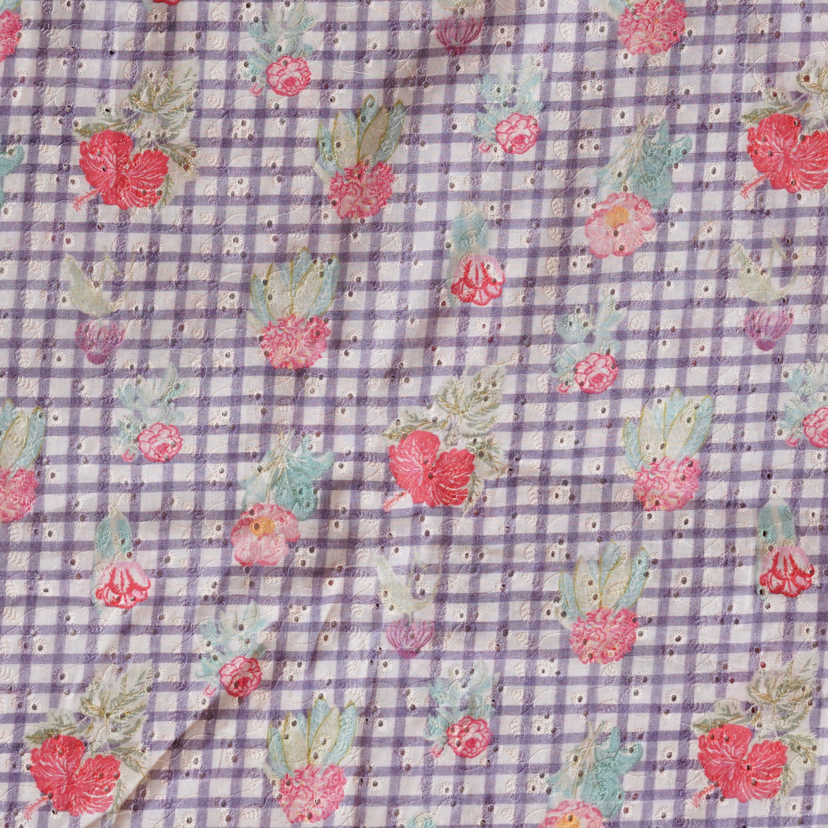 (PRE-CUT 2.30 METER) Pure Cotton Hakoba Purple Checks With English Flo ...