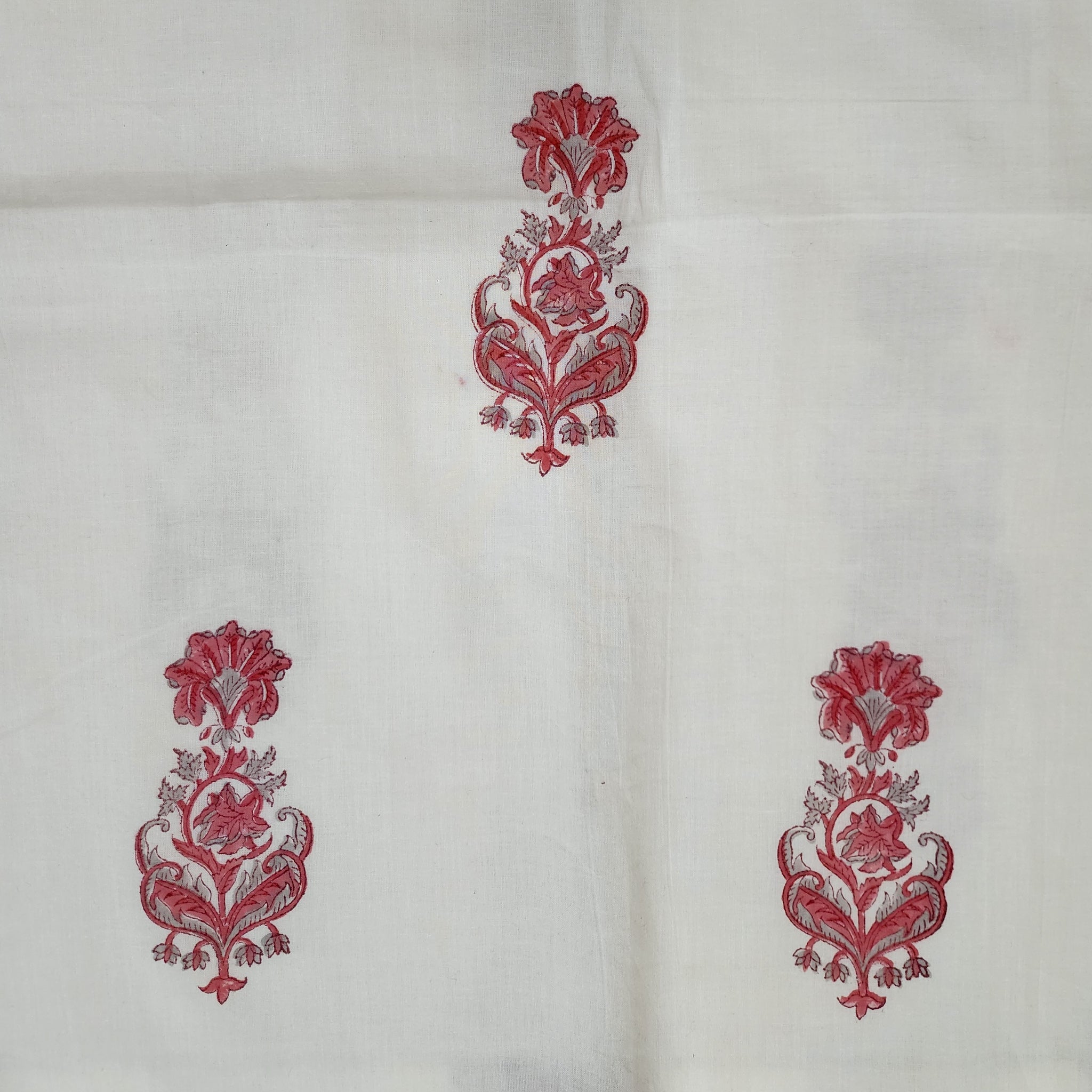 Pure Cotton Jaipuri White With Grey Rust Mughal Spaced Out Motifs Hand ...