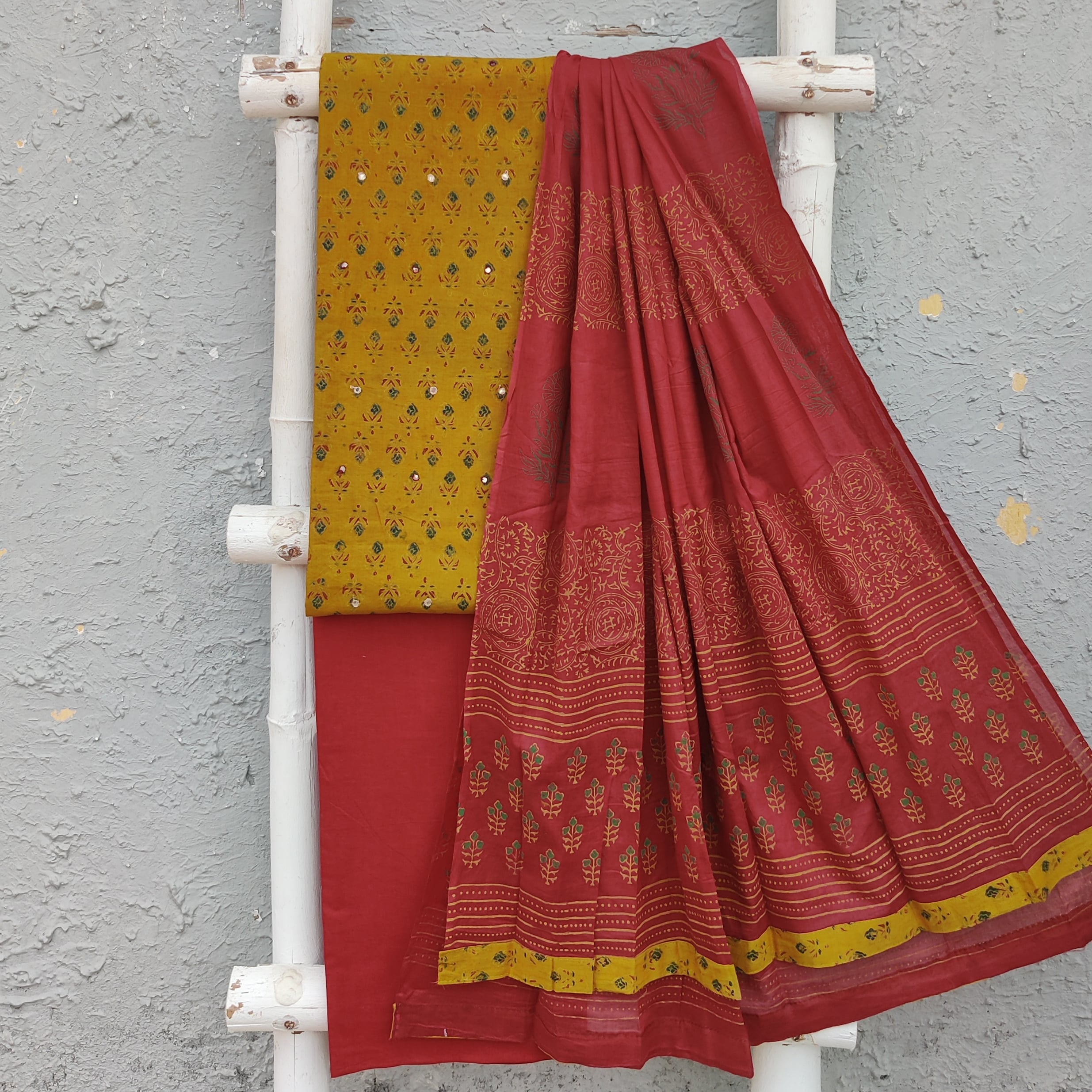 AJRAK - Pure Cotton Haldi Dyed Ajrak Top Wit Rust Bottom And A Pure Co ...