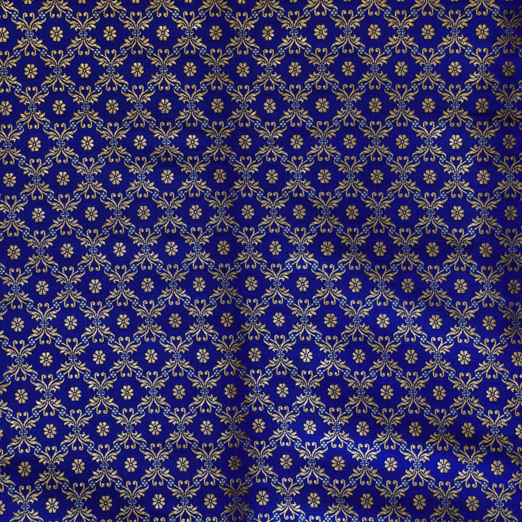 Banarasi Brocade Blue With Gold Zari All Over Mesh Woven Fabric – Sanskruti