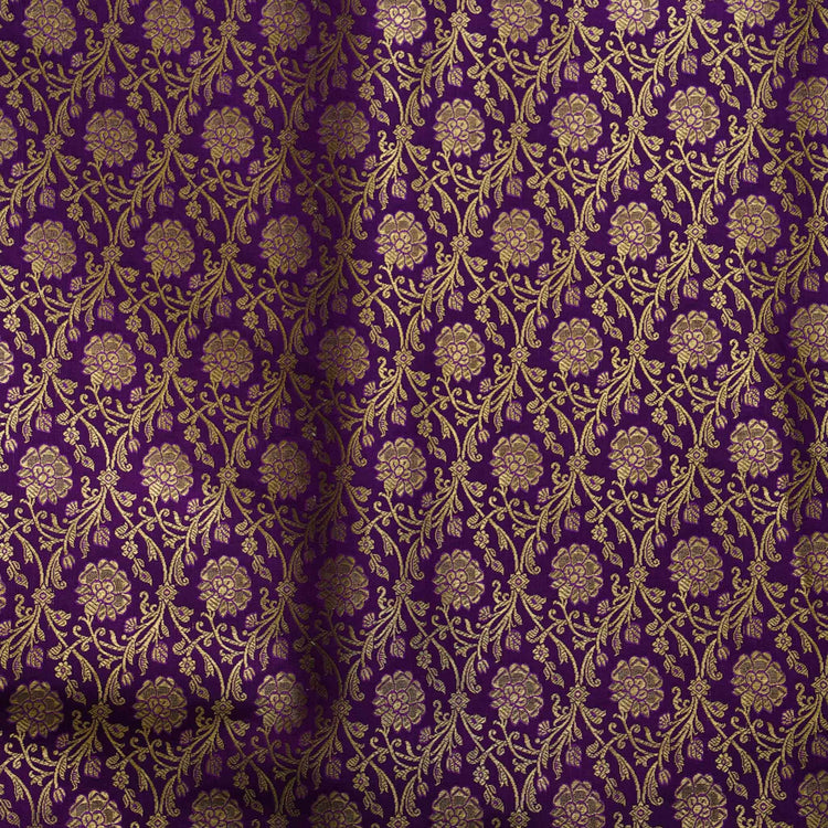 Banarasi Brocade Purple With Gold Zari All Over Small Flower Bud Jaal ...
