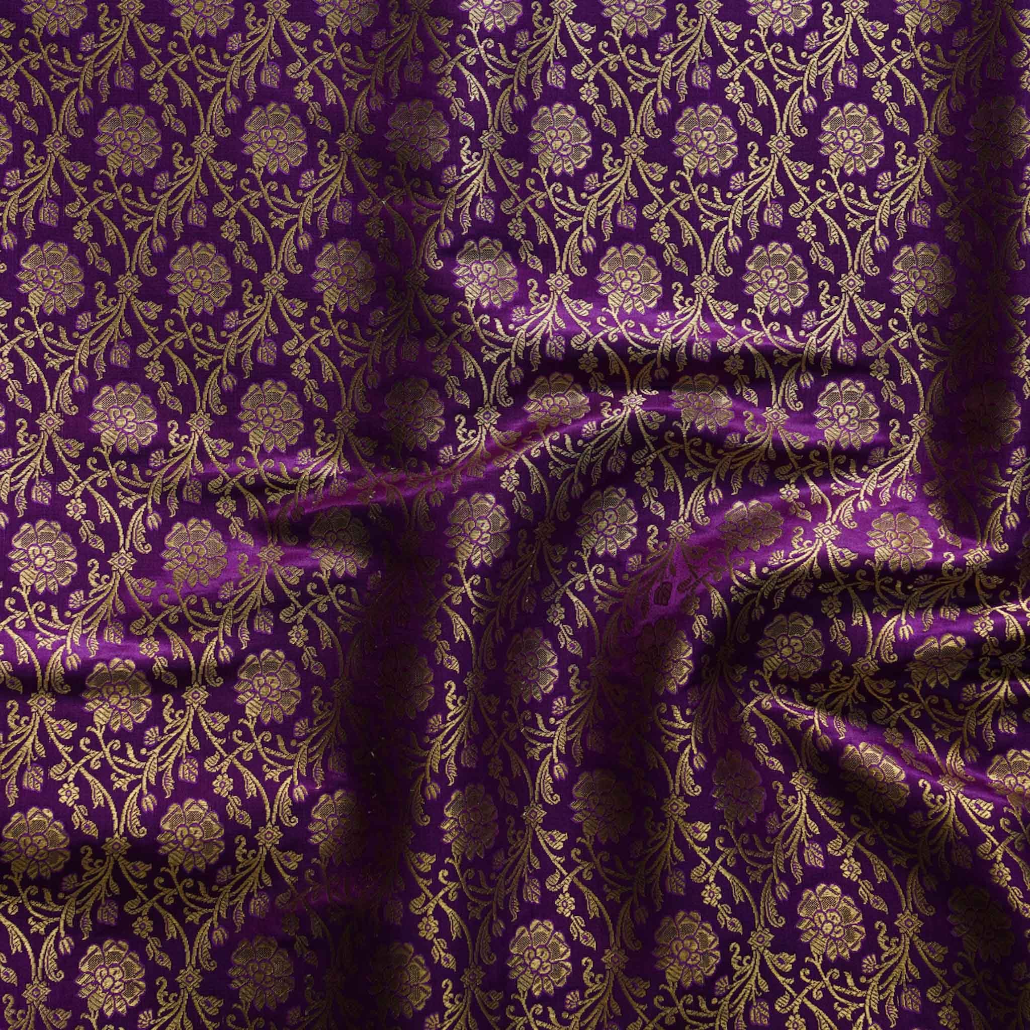 Banarasi Brocade Purple With Gold Zari All Over Small Flower Bud Jaal ...