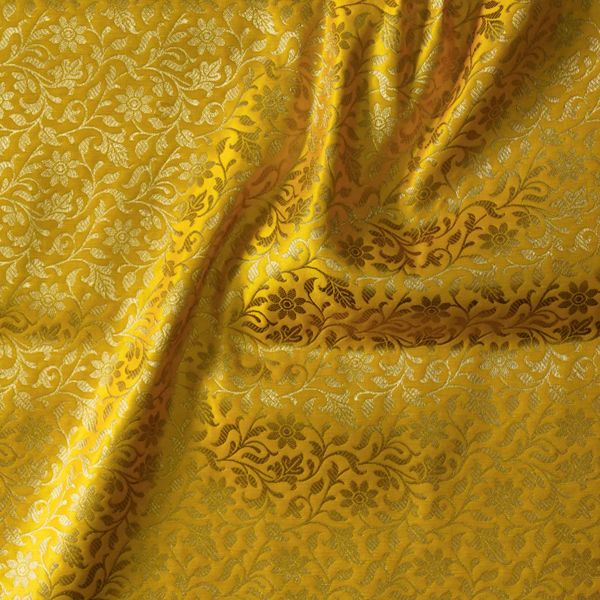 Banarasi Brocade Yellow With Gold Zari All Over Tiny Flower Jaal Woven ...