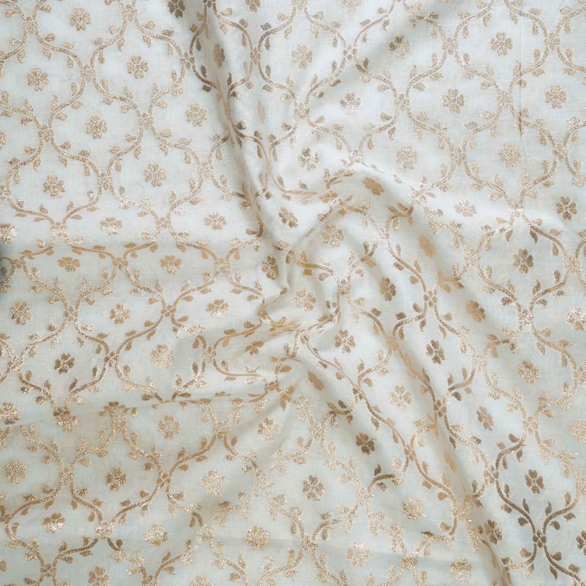 Brocade Cream With All Over Jaali Hand Block Prnt Fabric – Sanskruti