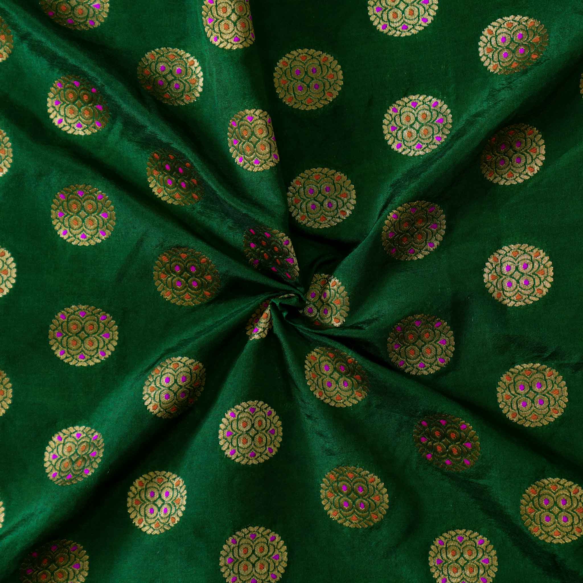 Brocade Dark Green With Zari Chakra Woven Motifs Woven Fabric – Sanskruti
