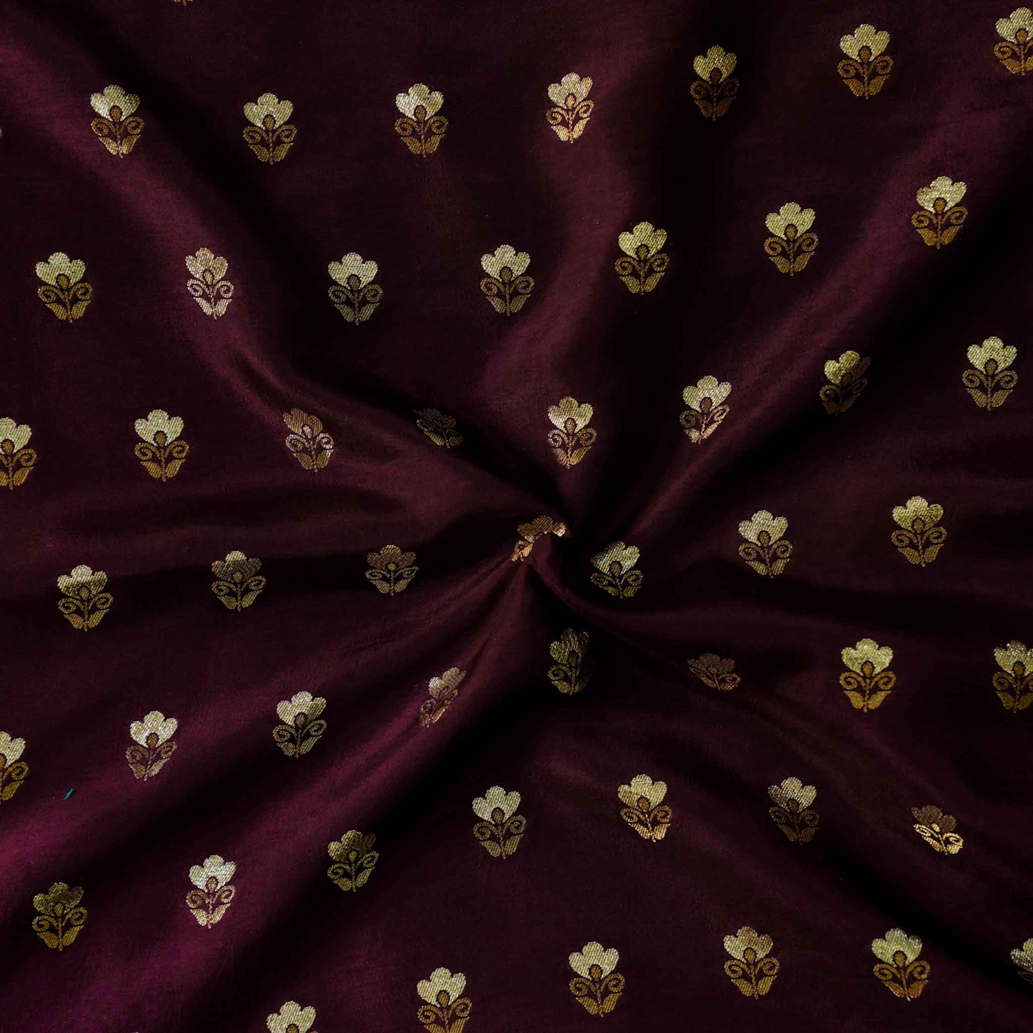 Brocade Maroon Burgundy With Small Flowers Motifs Woven Fabric – Sanskruti